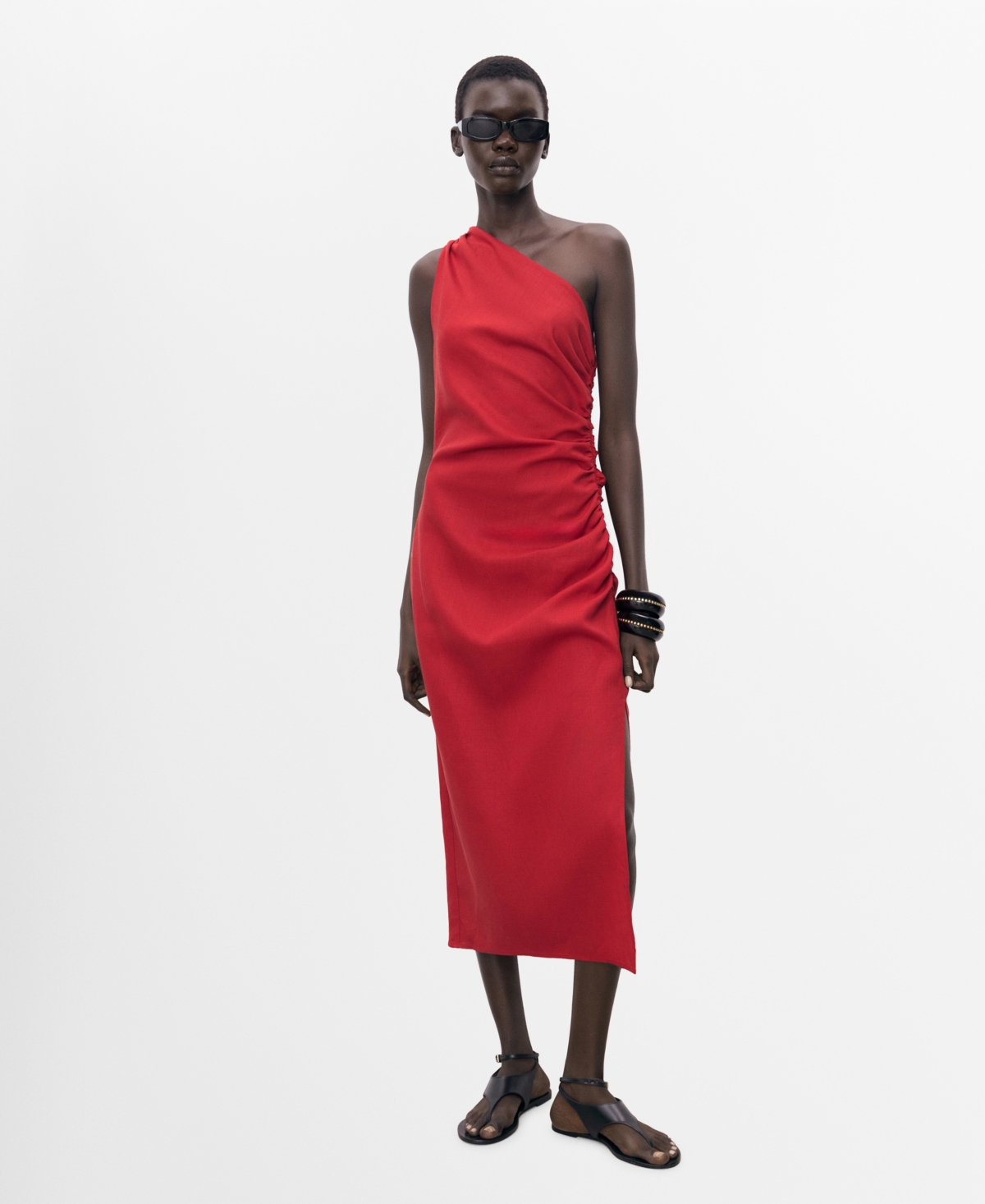 Click here for Mango Womens Asymmetrical Neckline Lyocell Dress -... prices