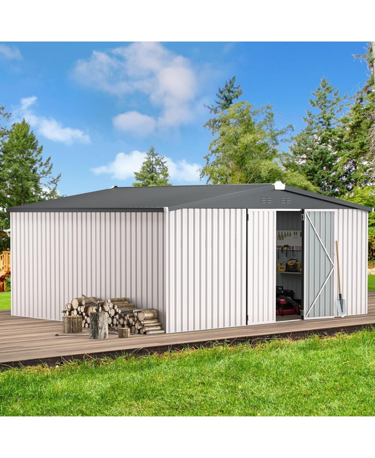 Click here for Aecojoy 14x12 Outdoor Storage Shed - White prices