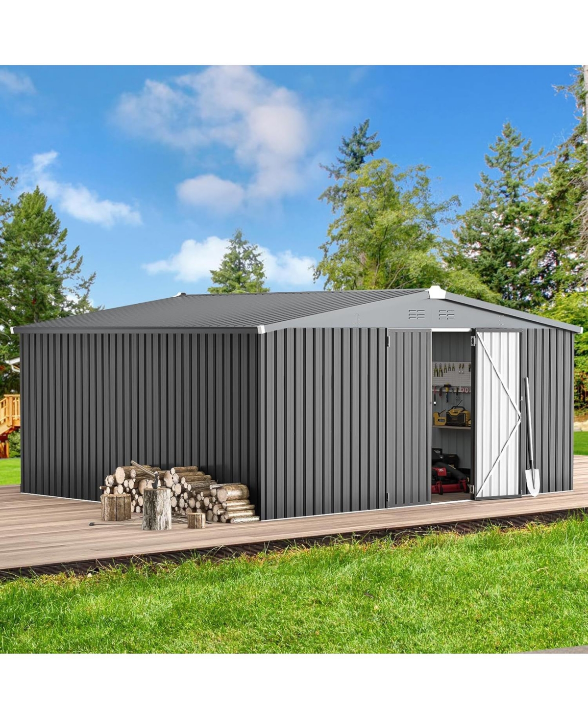 Click here for Aecojoy 14x12 Outdoor Storage Shed - Dark grey prices