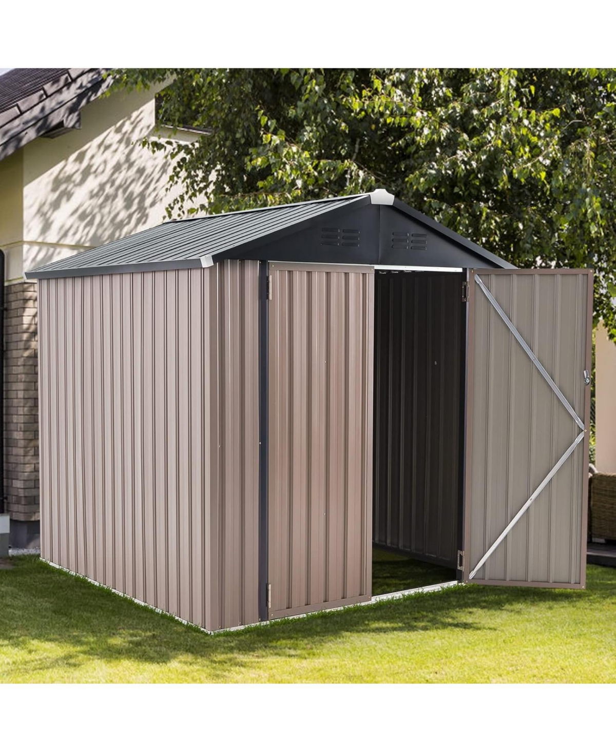 Click here for Aecojoy 6x6 Outdoor Storage Shed - Brown and grey prices