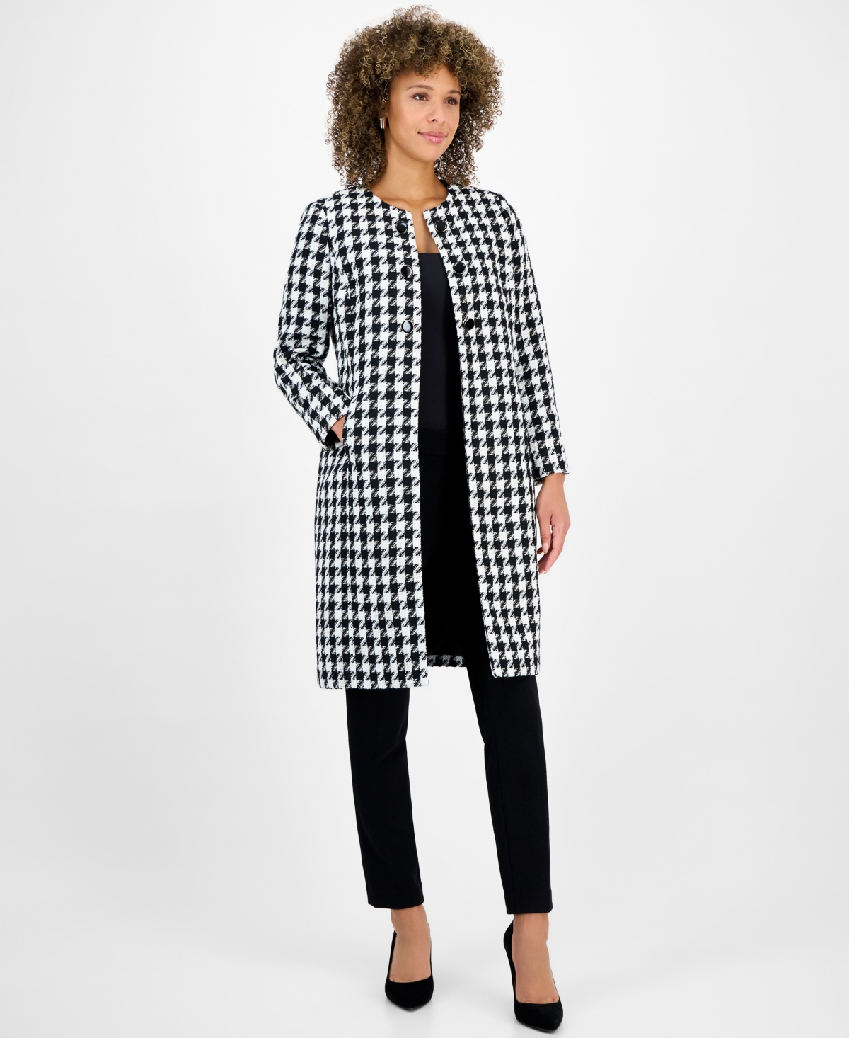 Click here for Kasper Petite Houndstooth Open-Front Long-Sleeve T... prices
