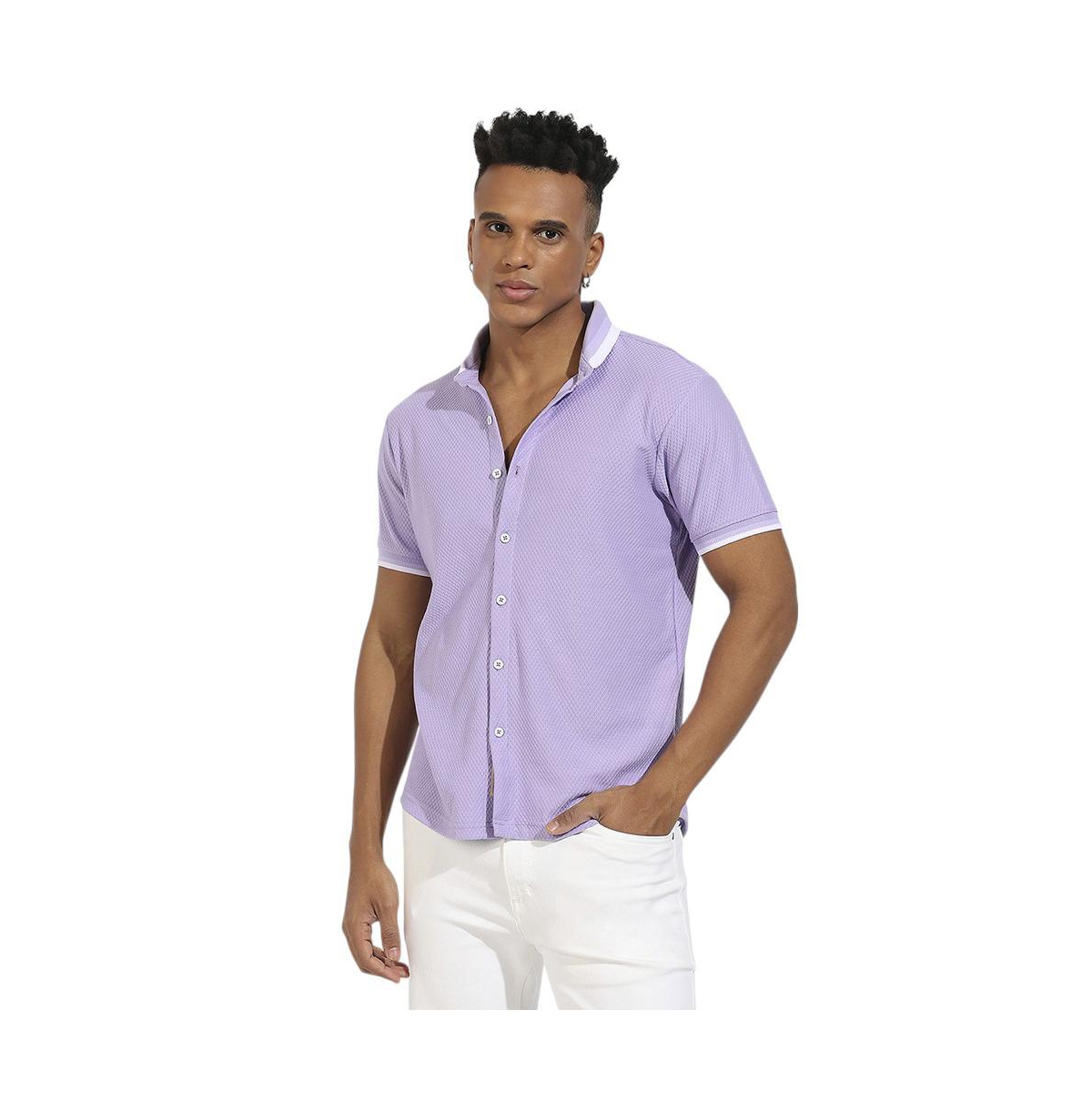 Click here for Campus Sutra Mens Lavender Honeycomb Knit Shirt -... prices