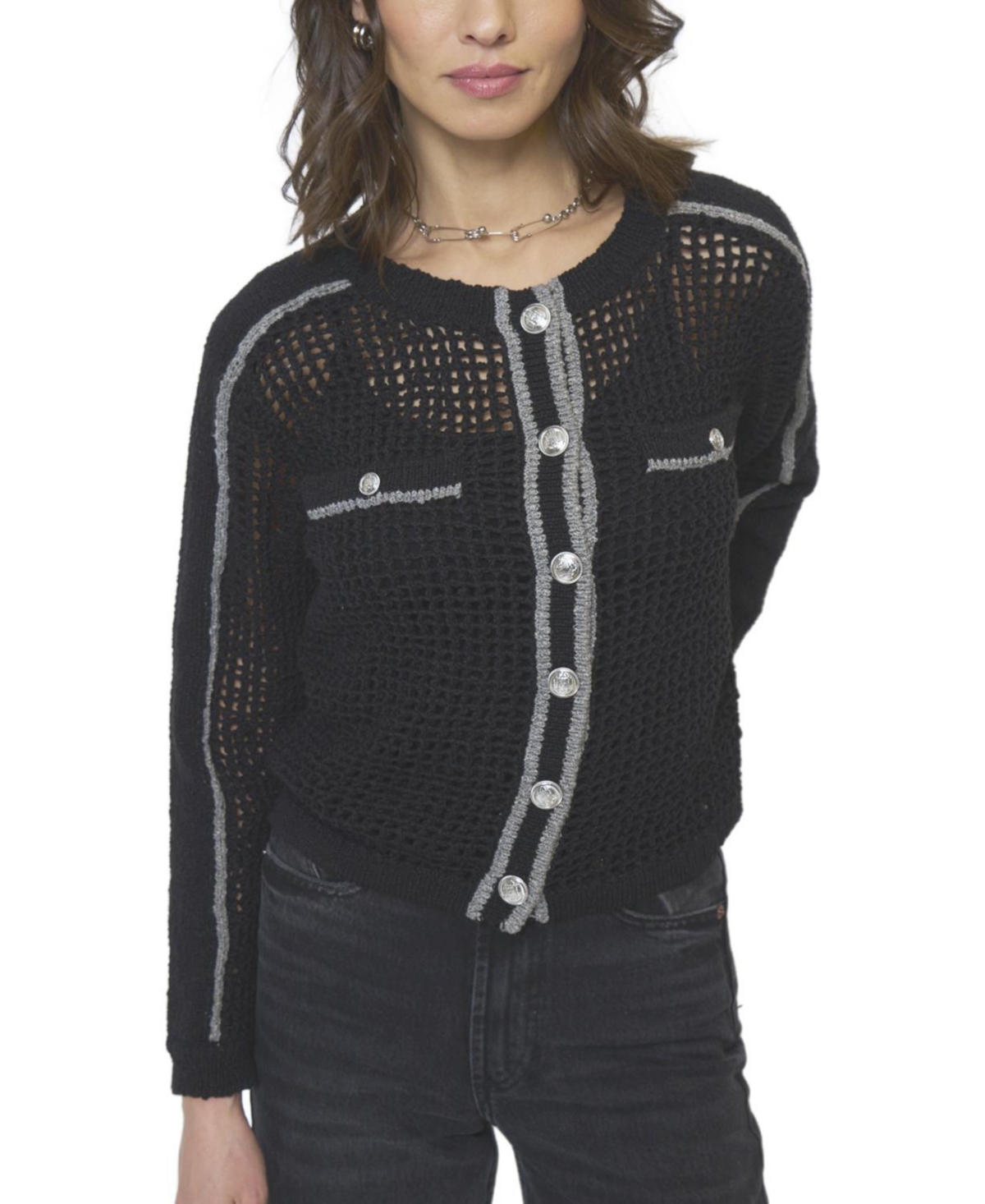Click here for Central Park West Womens Carla Mesh Stitch Cardiga... prices