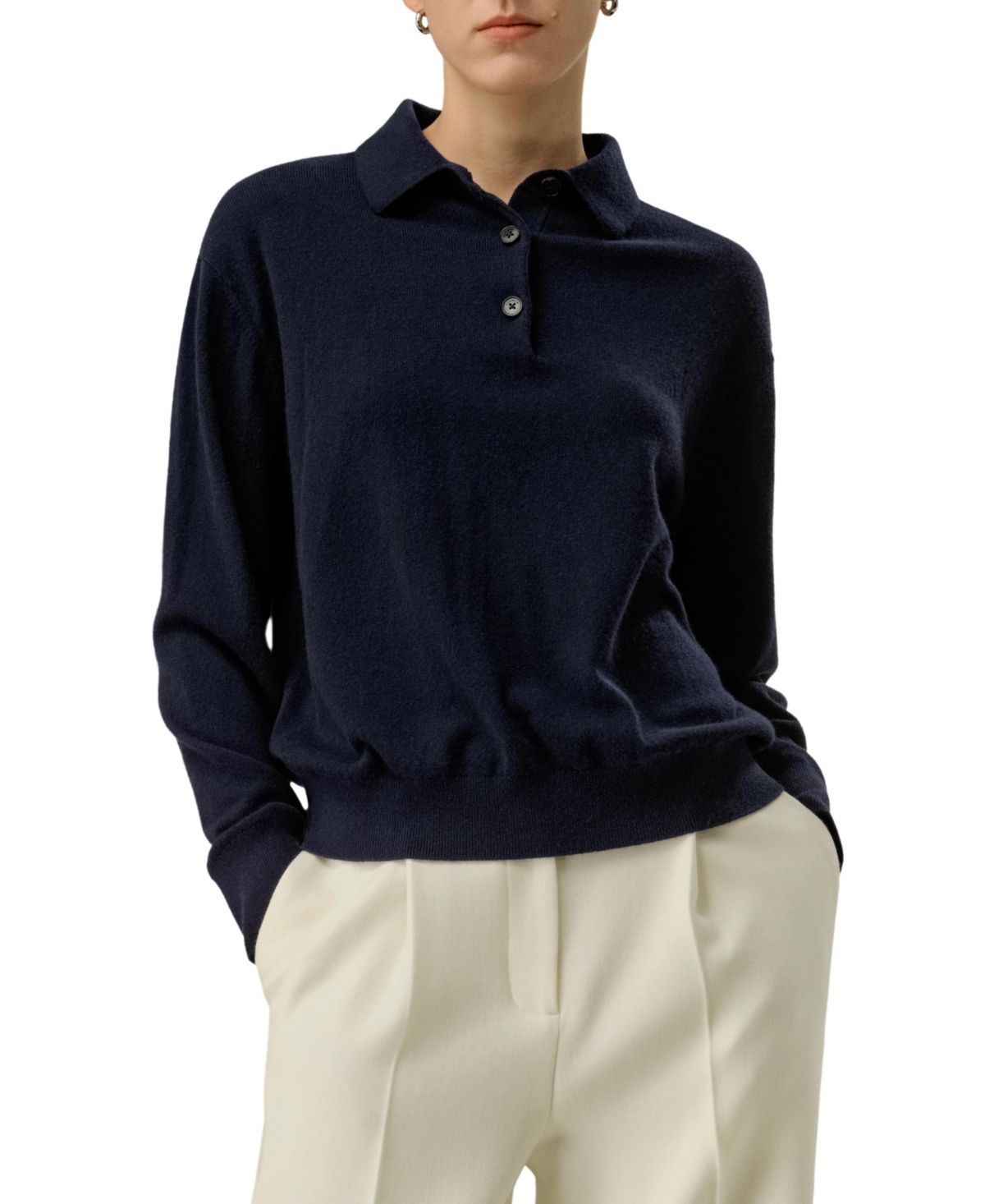 Click here for Lilysilk Womens Baby Cashmere Polo Shirt - Navy bl... prices