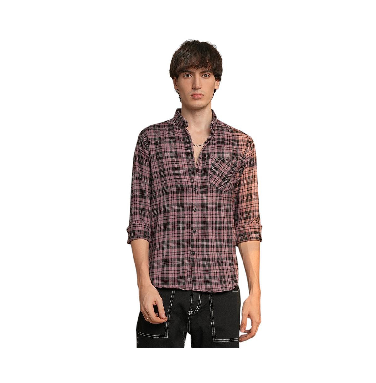 Click here for Campus Sutra Mens Mauve Tartan Plaid Shirt - Red prices