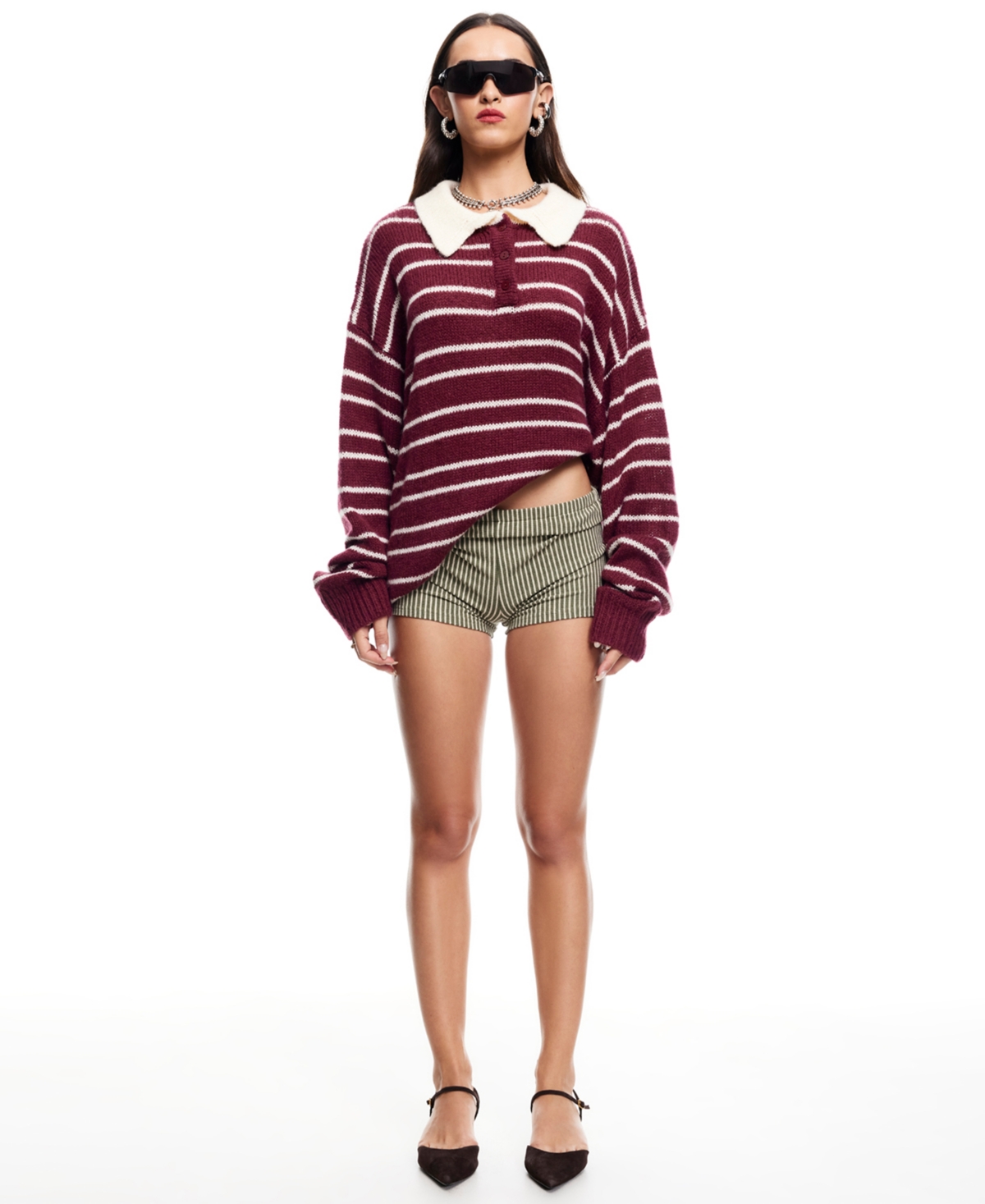 Click here for Lioness Womens Knit Button-Front Sweater - Crimson prices