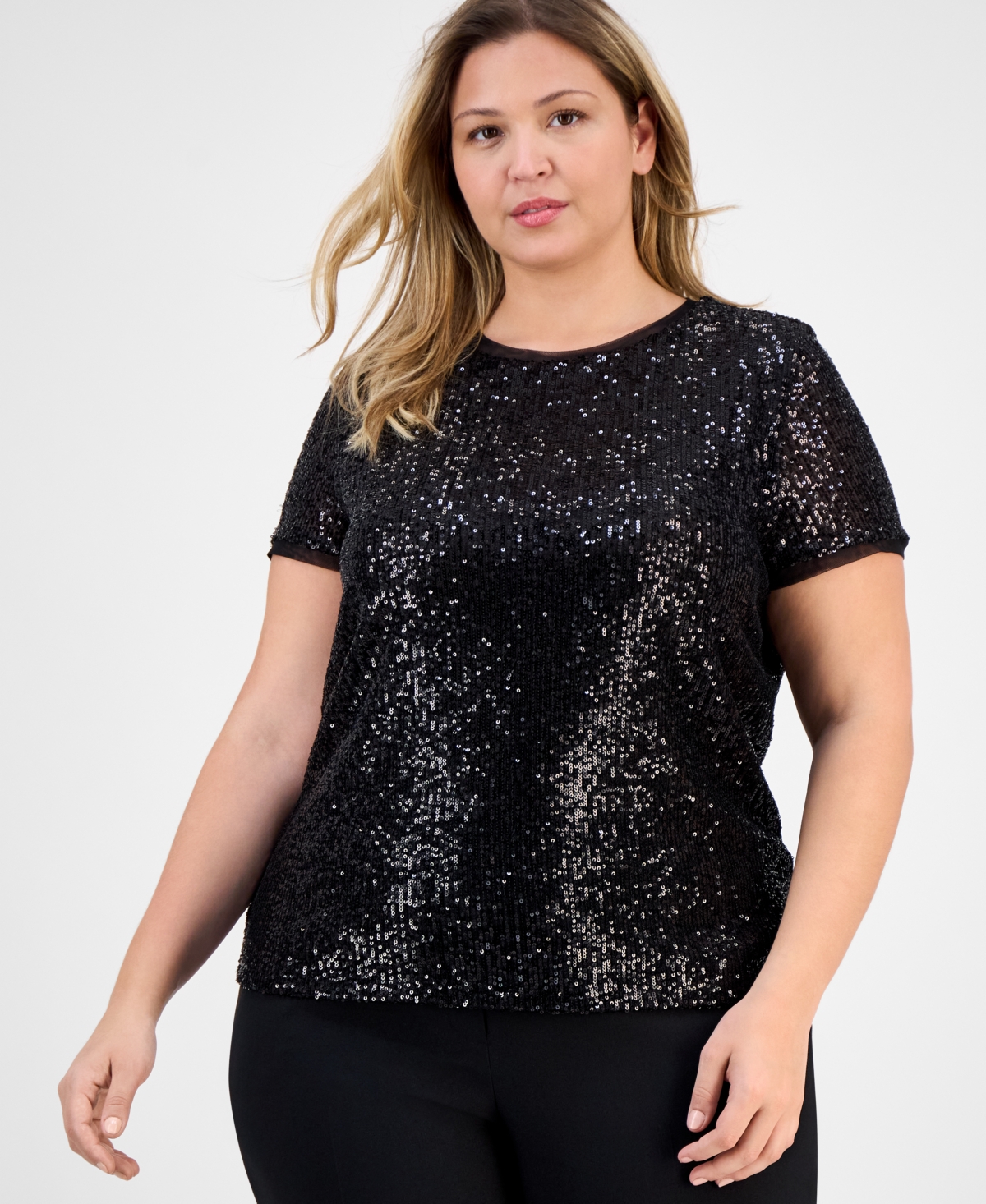 Click here for Anne Klein Plus Size Sequin Short-Sleeve Crewneck... prices