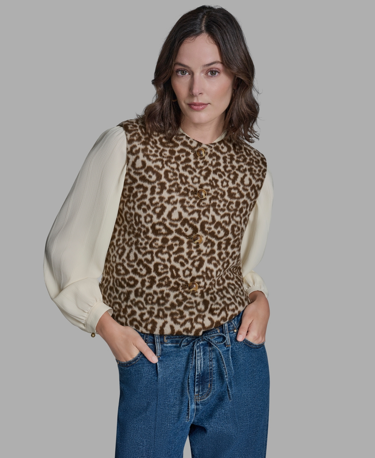 Click here for Bcbg Womens Button Front Leopard Vest Sweater - Tr... prices