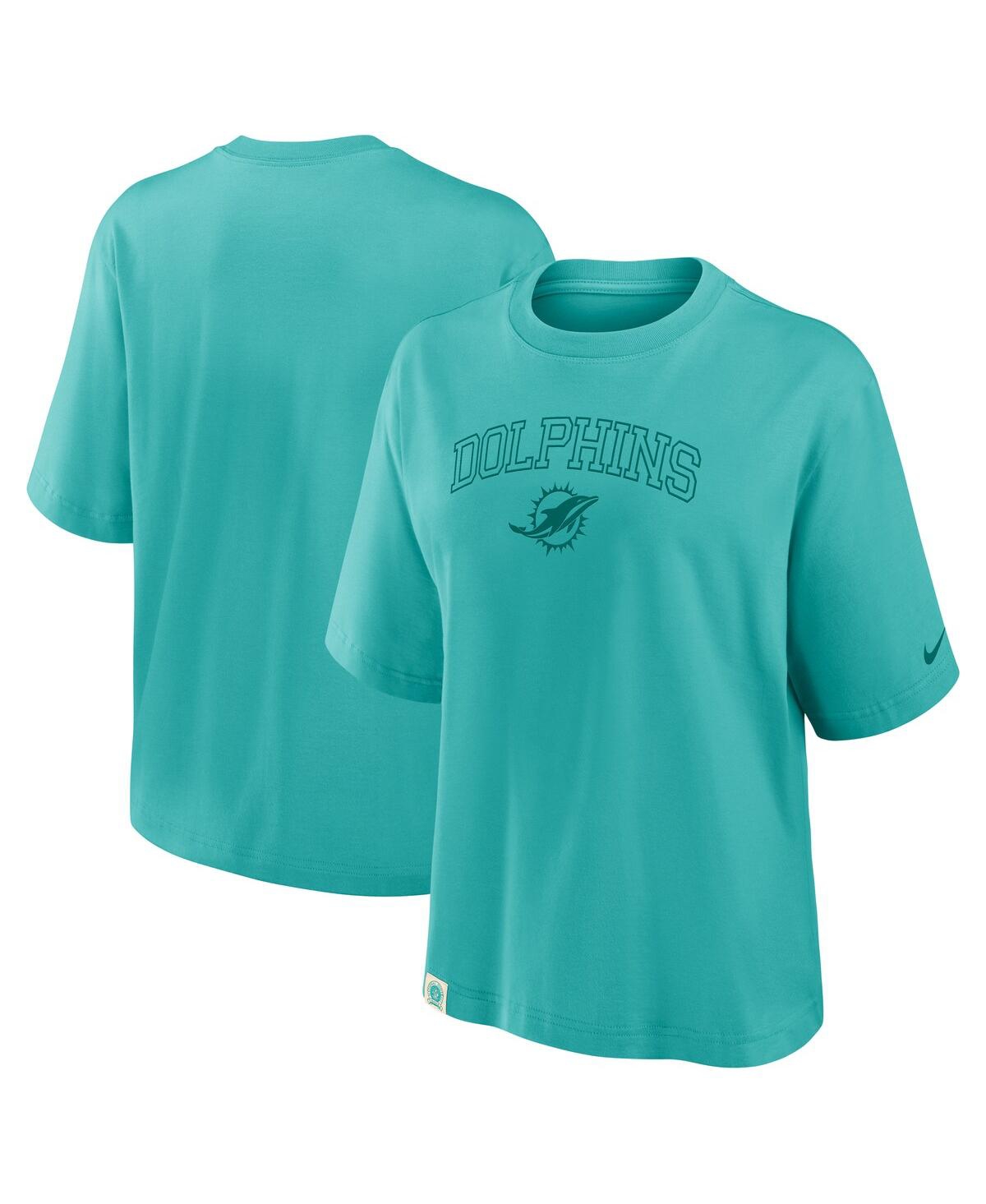 Click here for Nike Womens Aqua Miami Dolphins Glory Arch Boxy T-... prices