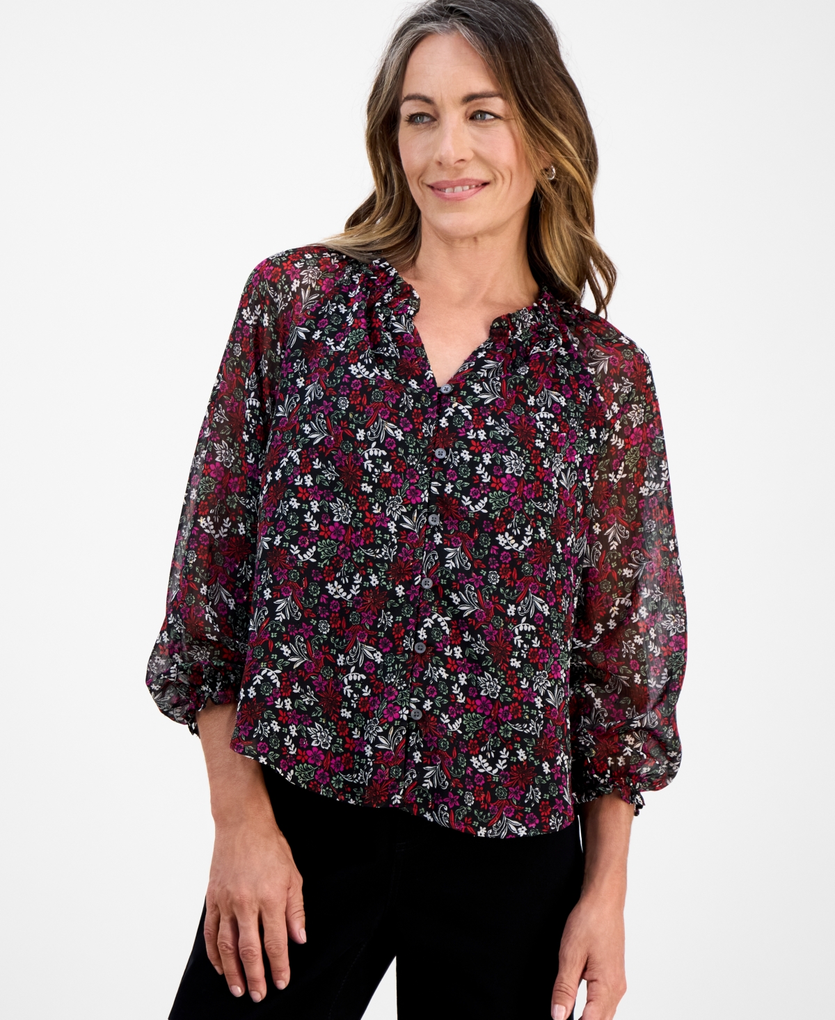 Click here for Style & Co Petite Romance Ditsy Shine Top  Macys E... prices