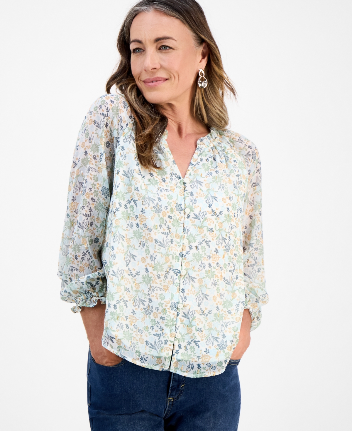 Click here for Style & Co Petite Romance Ditsy Shine Top  Macys E... prices