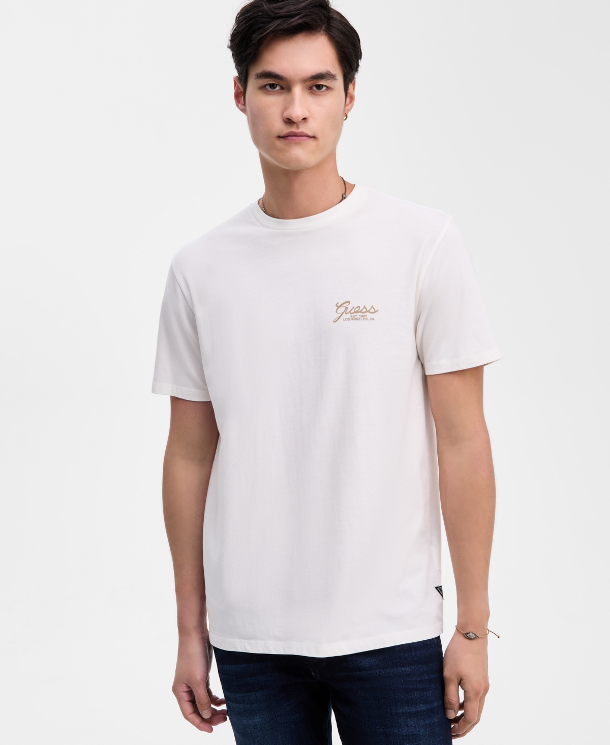 Click here for Guess Mens Script Logo Print T-Shirt - Pure White prices