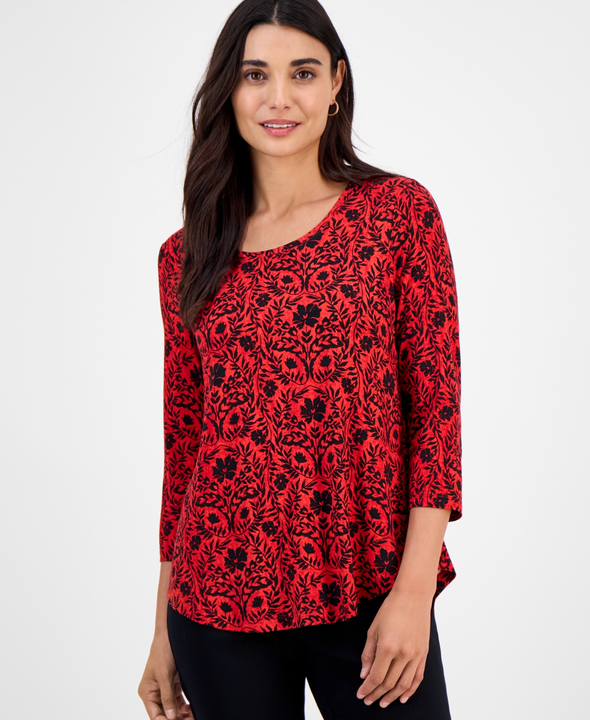Click here for Jm Collection Petite Painted Foliage 3/4-Sleeve To... prices