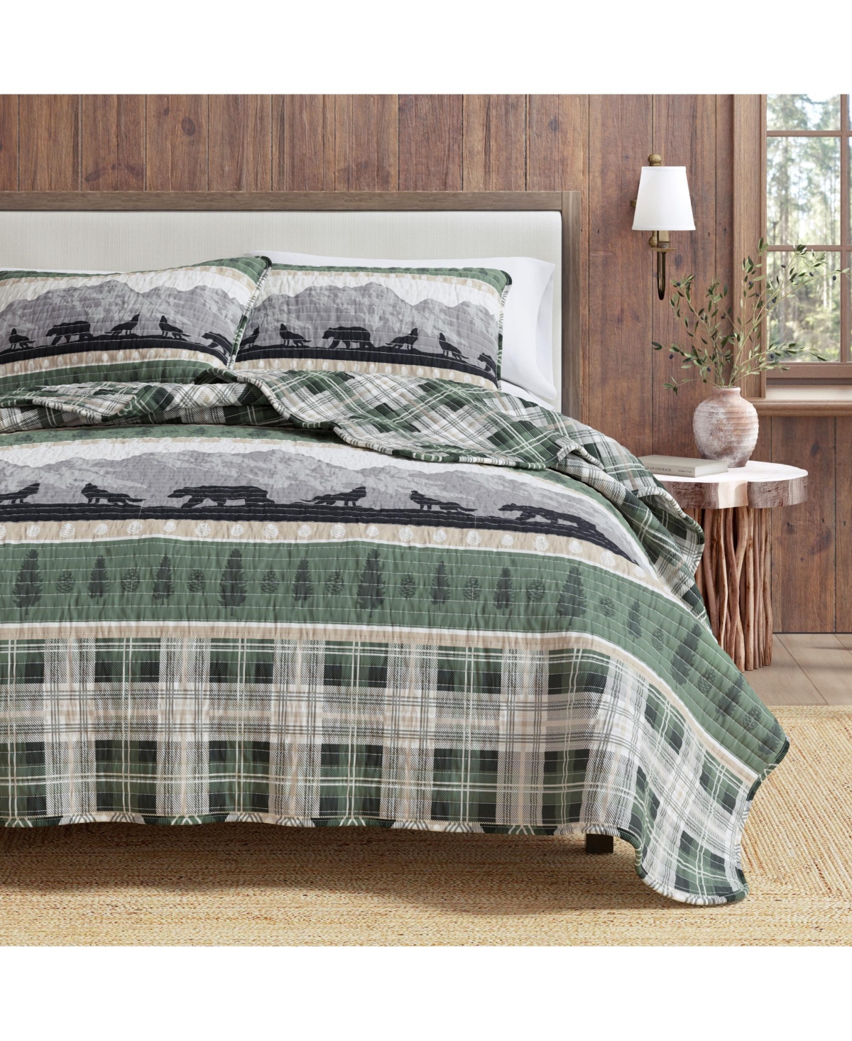 Click here for Linery & Co. Mountain Scape & Plaid Microfiber Qui... prices