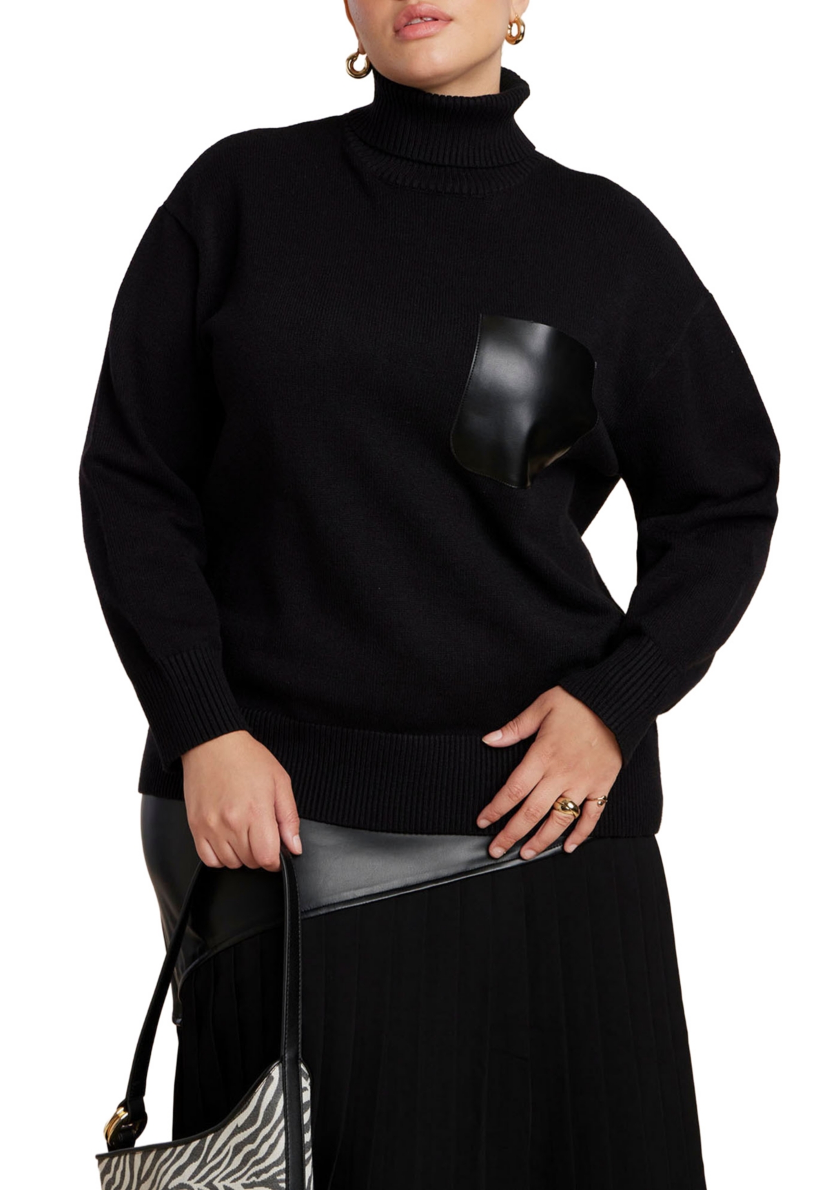 Click here for Eloquii Womens Plus Size Faux Leather Pocket Turtl... prices