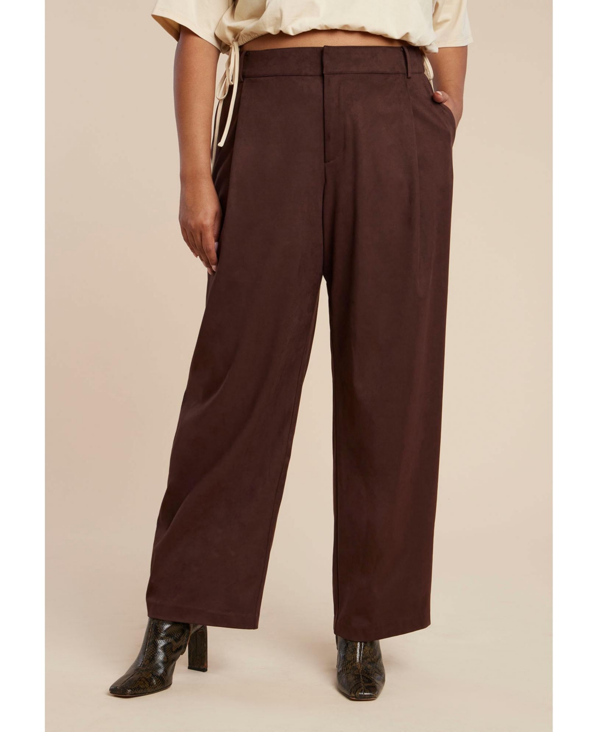 Click here for Eloquii Womens Faux Suede Wide Leg Pant - Chicory... prices