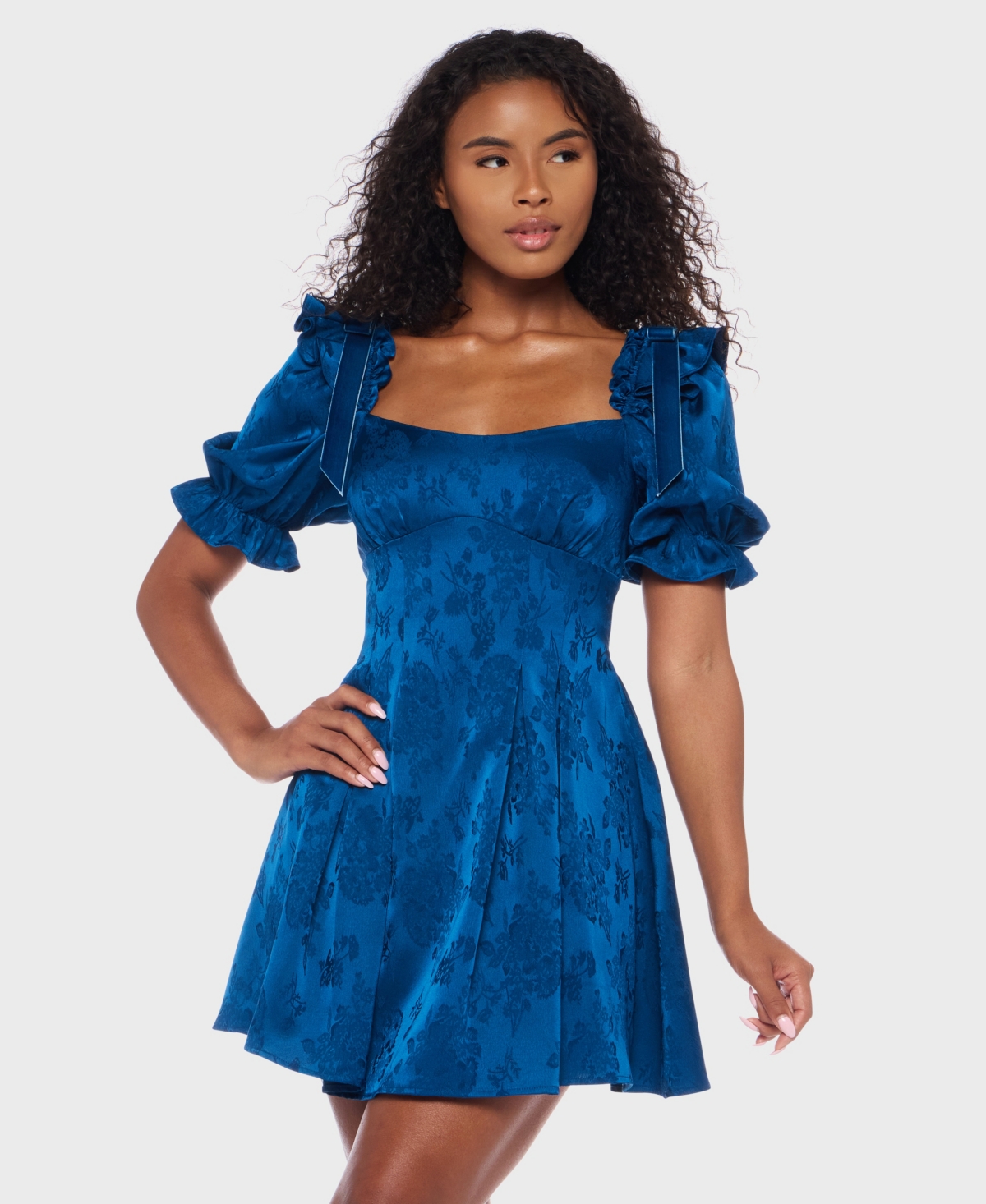 Click here for B Darlin Juniors Puff Sleeve Pleated Short Dress -... prices