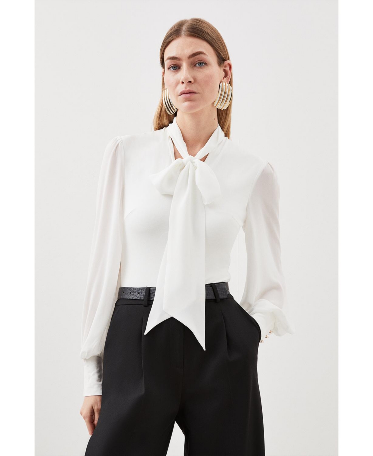 Click here for Karen Millen Womens Tie Neck Long Sleeve Bodysuit... prices