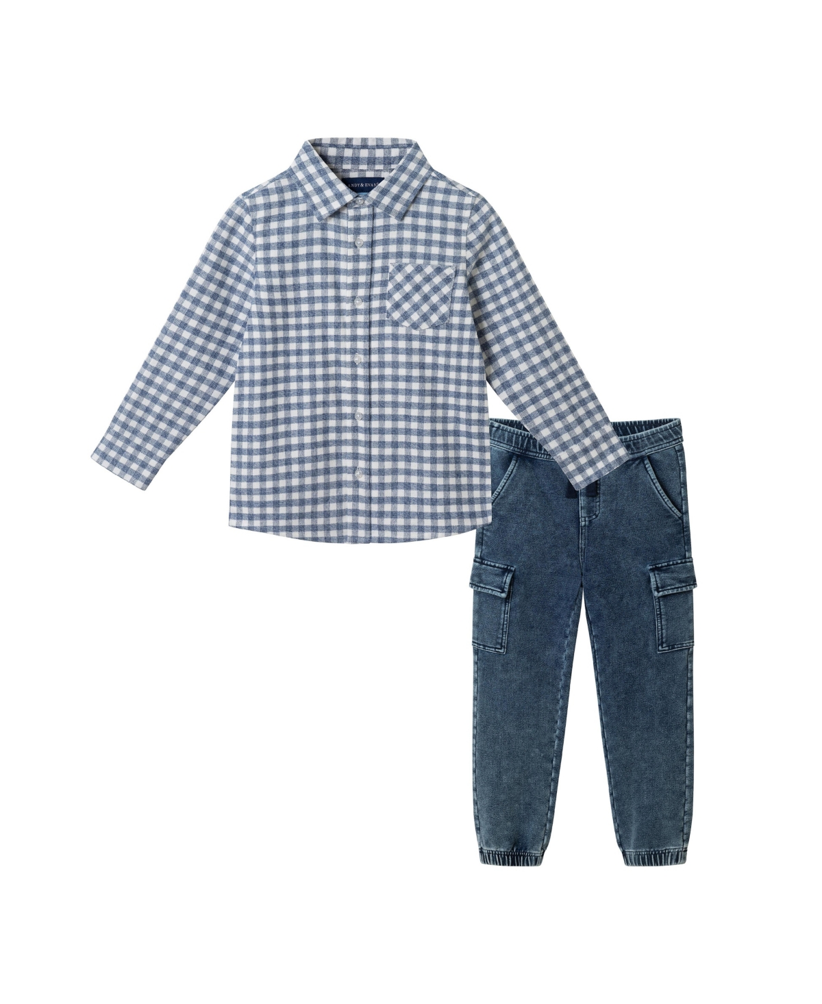 Andy & Evan Toddler/Child Boys Check Buttondown and Jogger Set - Medium blue