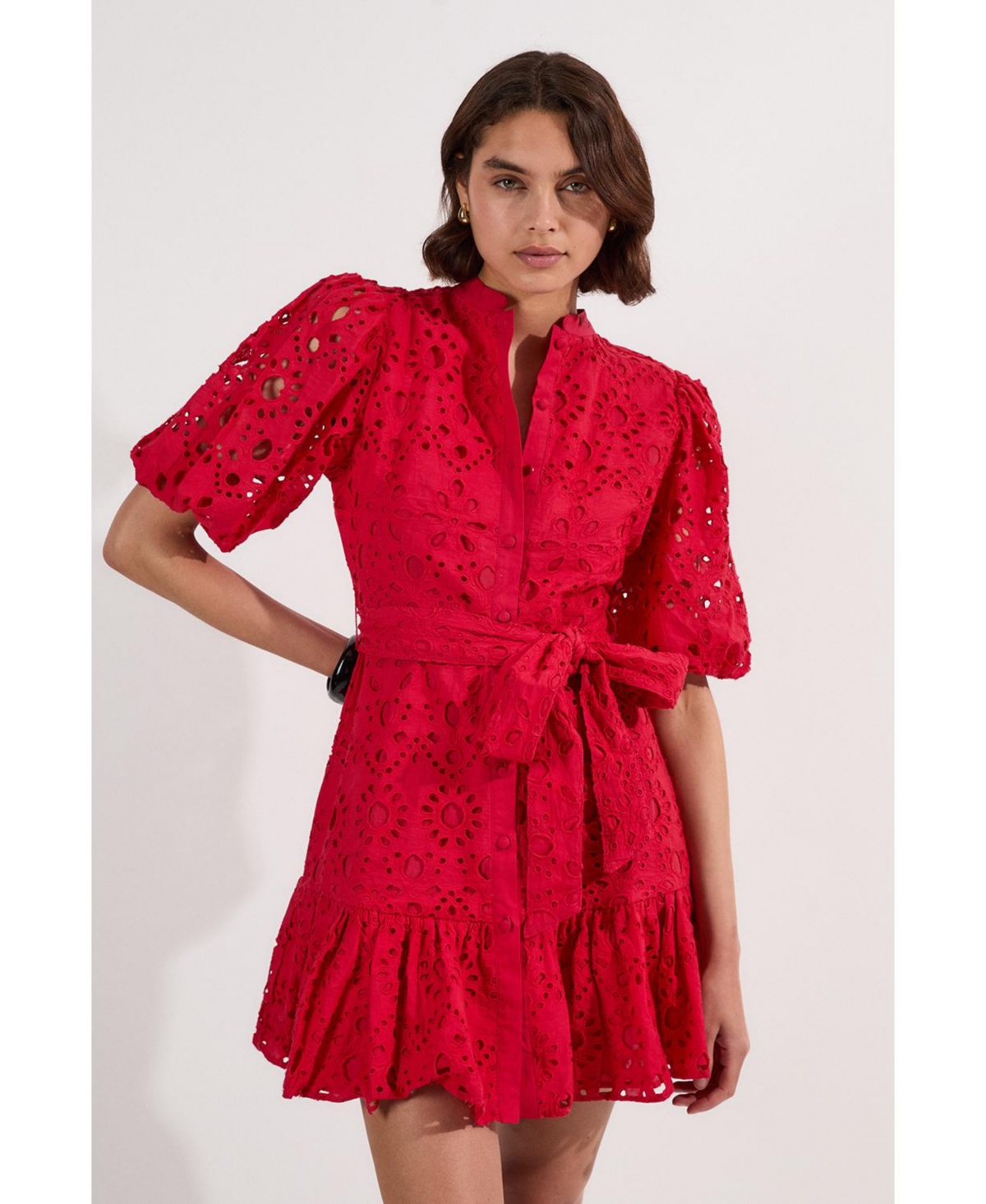 Click here for Karen Millen Womens Woven Tie Waist Mini Dress - R... prices