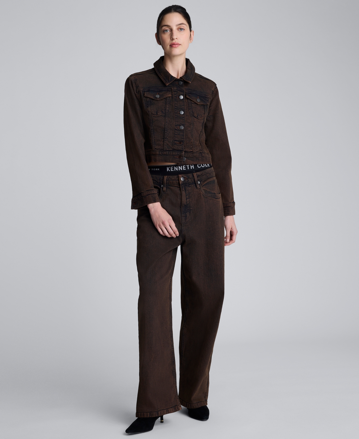 Click here for Kenneth Cole Womens Cropped Trucker Jacket - Cedar... prices