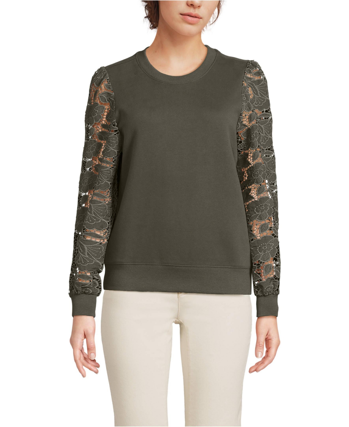Click here for Lands End Womens Serious Sweats Lace Sleeve Sweats... prices