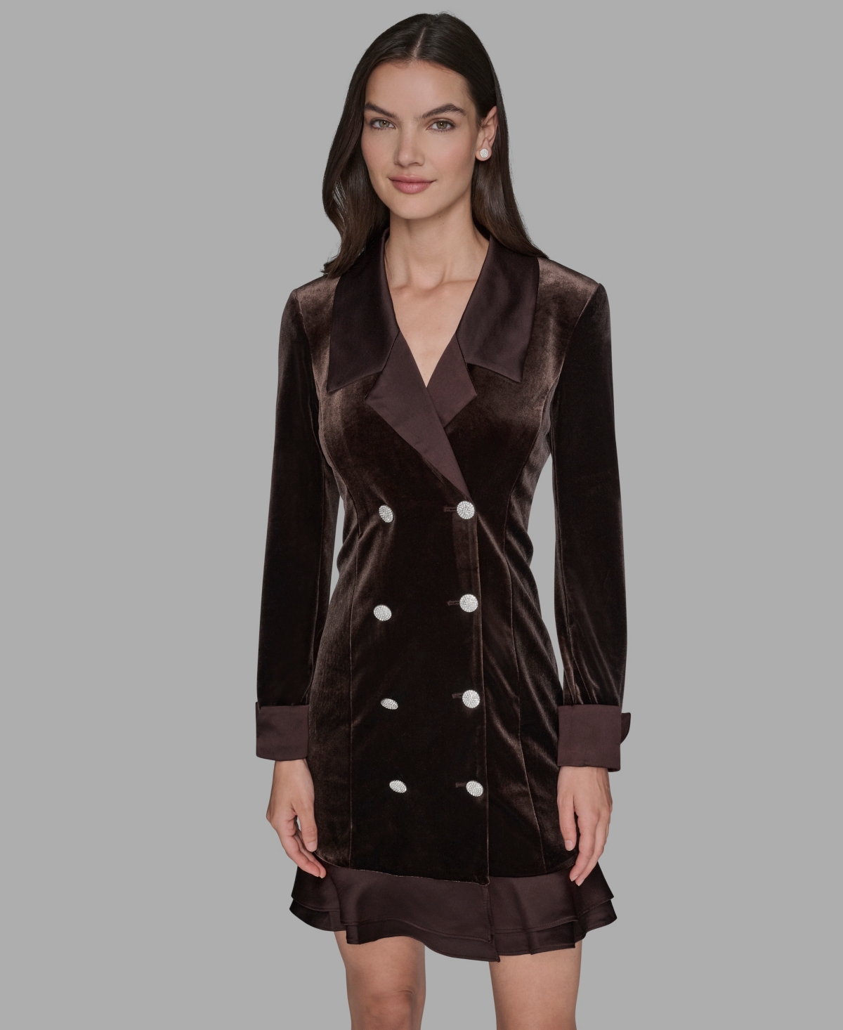 Karl Lagerfeld Paris Womens Velvet Blazer Dress - Espresso