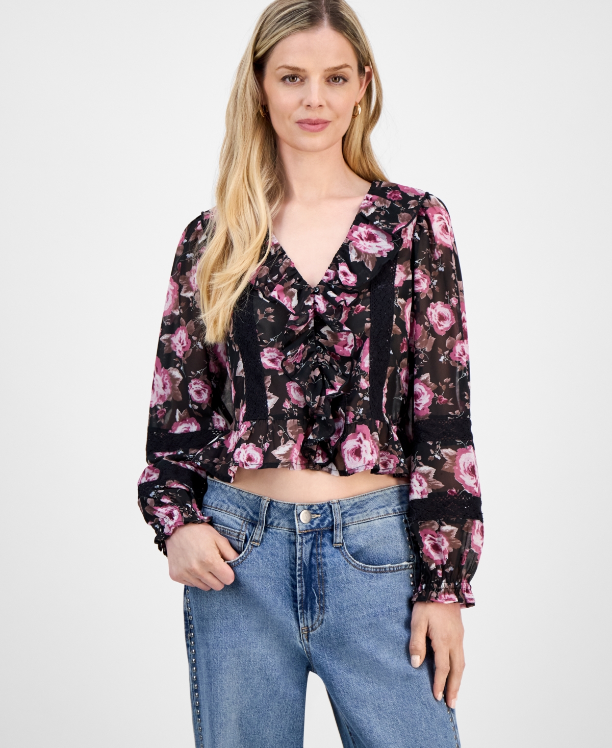 Click here for And Now This Petite Printed Long-Sleeve Ruffle Top... prices