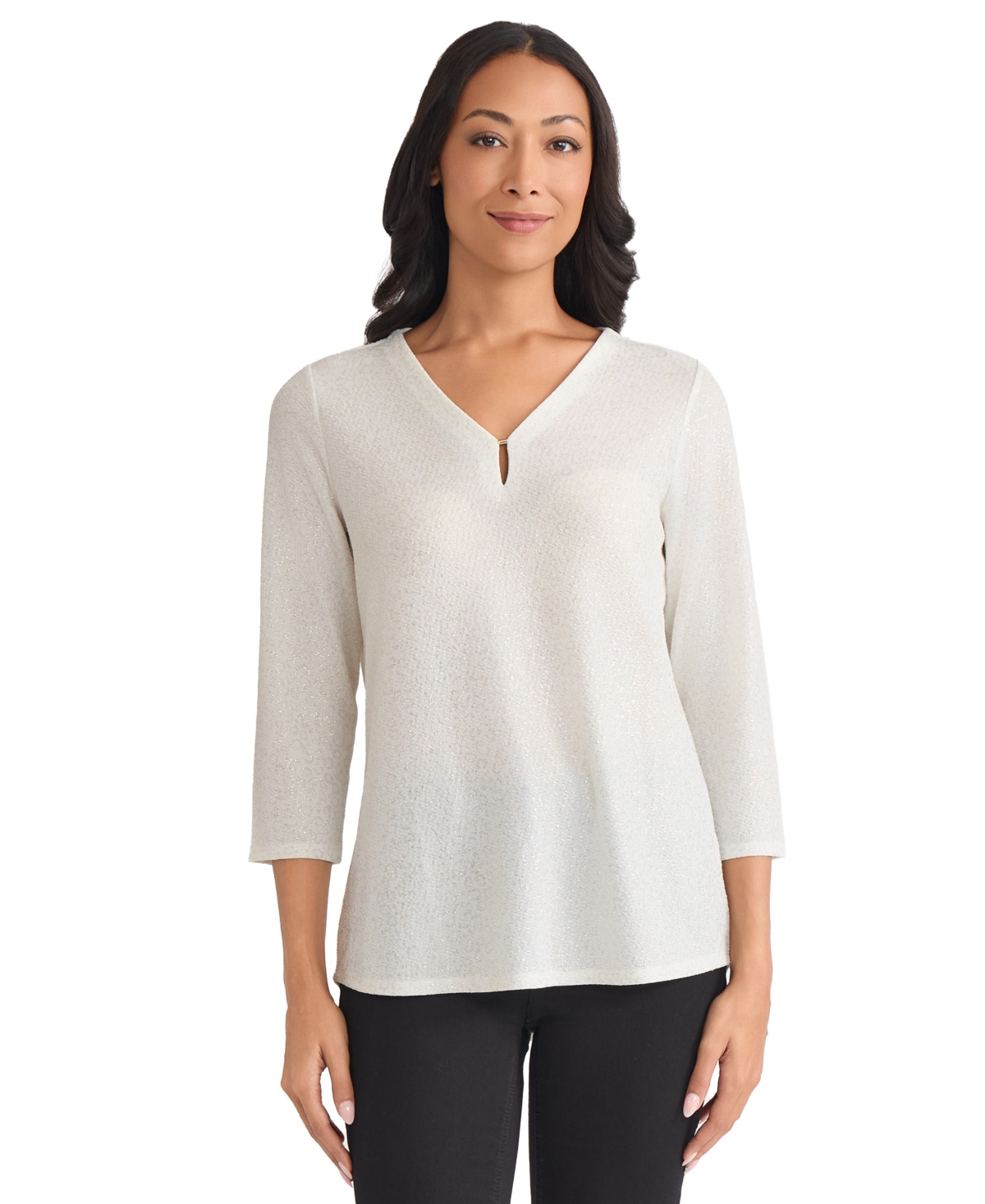 Click here for Jones New York Petite V-Neck Top - Jones White/sof... prices