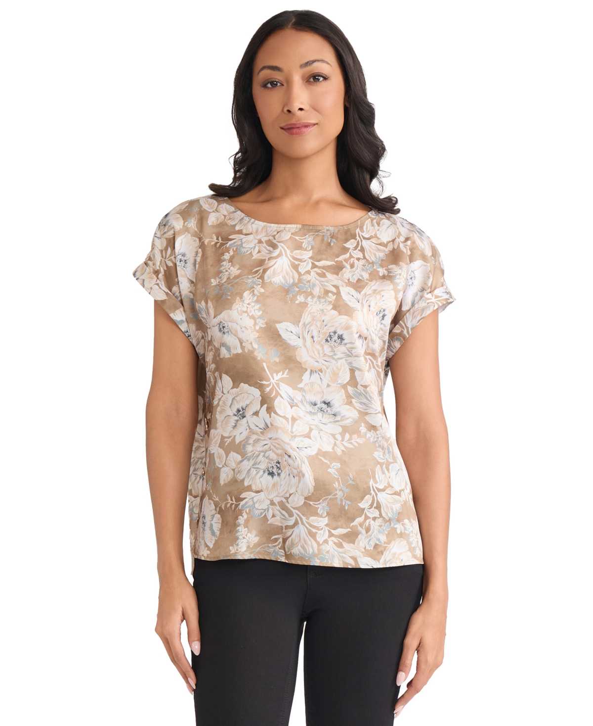 Click here for Jones New York Petite Printed Short Sleeve Top - M... prices