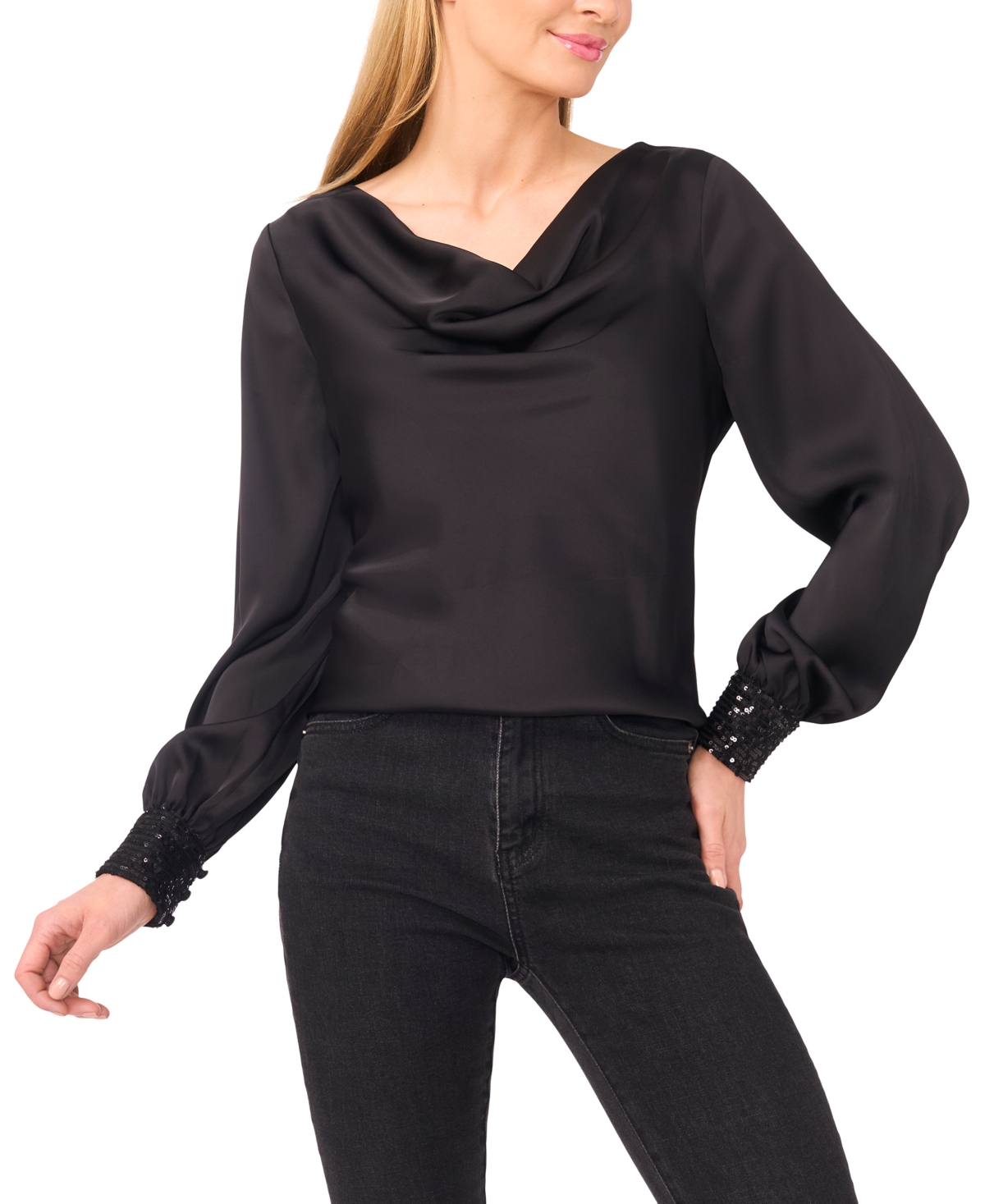 Click here for CeCe Womens Long-Sleeve Cowl Neck Top - Rich Black prices