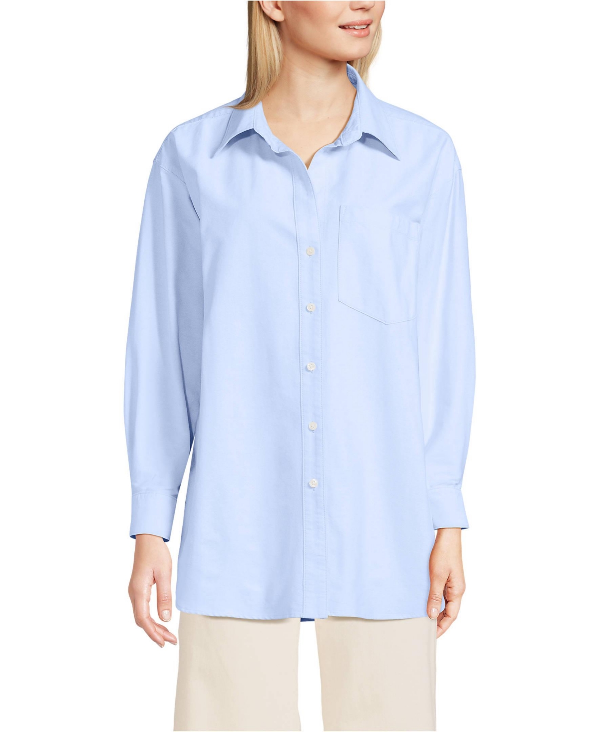 Click here for Lands End Womens Oversized Oxford Button Front Shi... prices