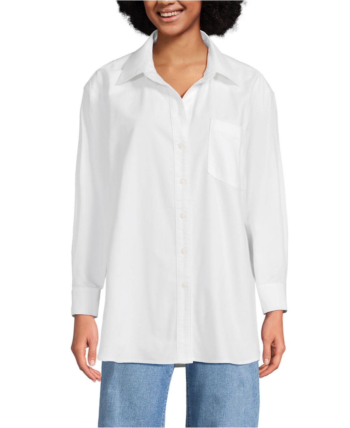 Click here for Lands End Womens Oversized Oxford Button Front Shi... prices