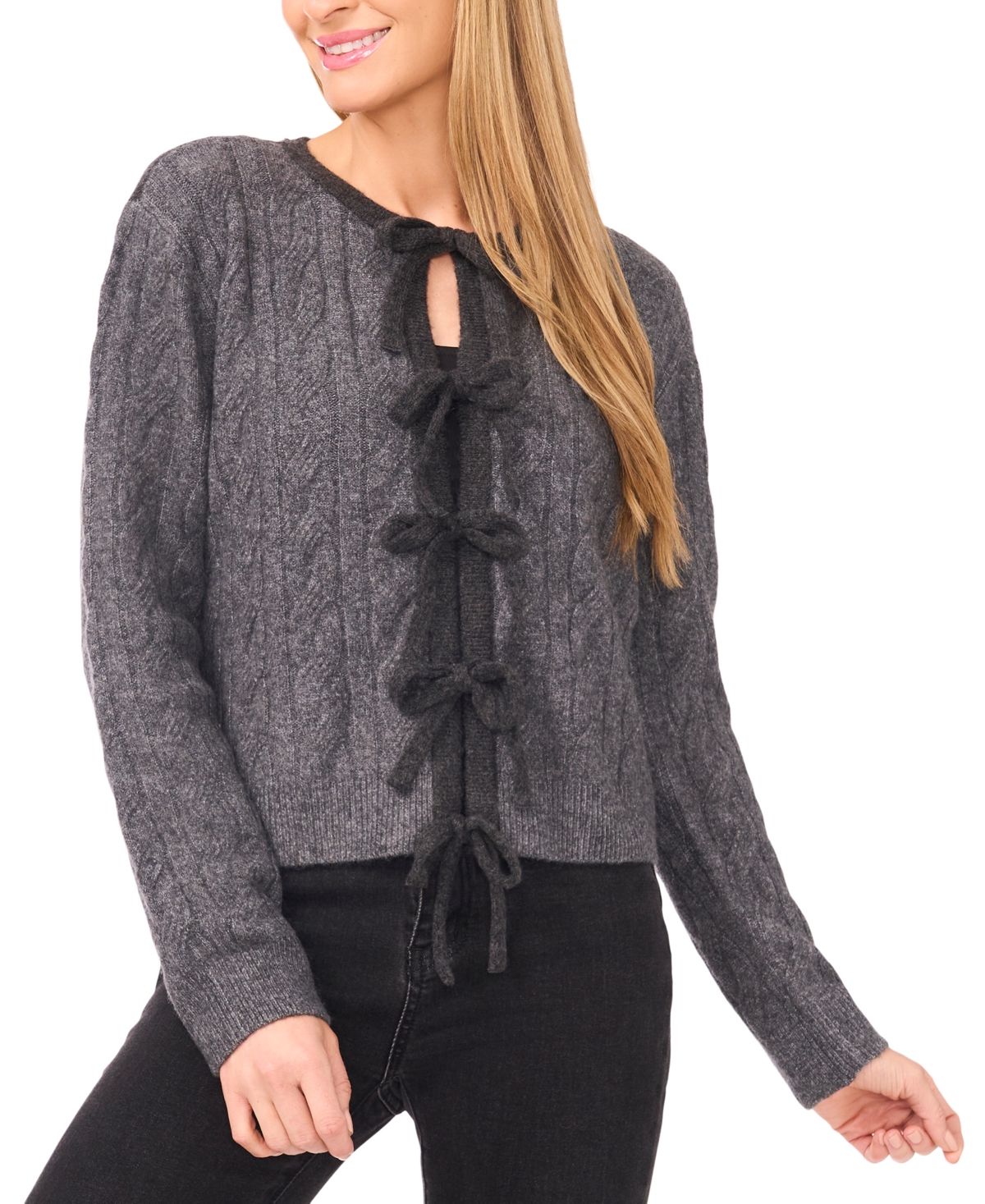 Click here for CeCe Womens Tie-Front Cardigan Long Sleeves Sweate... prices