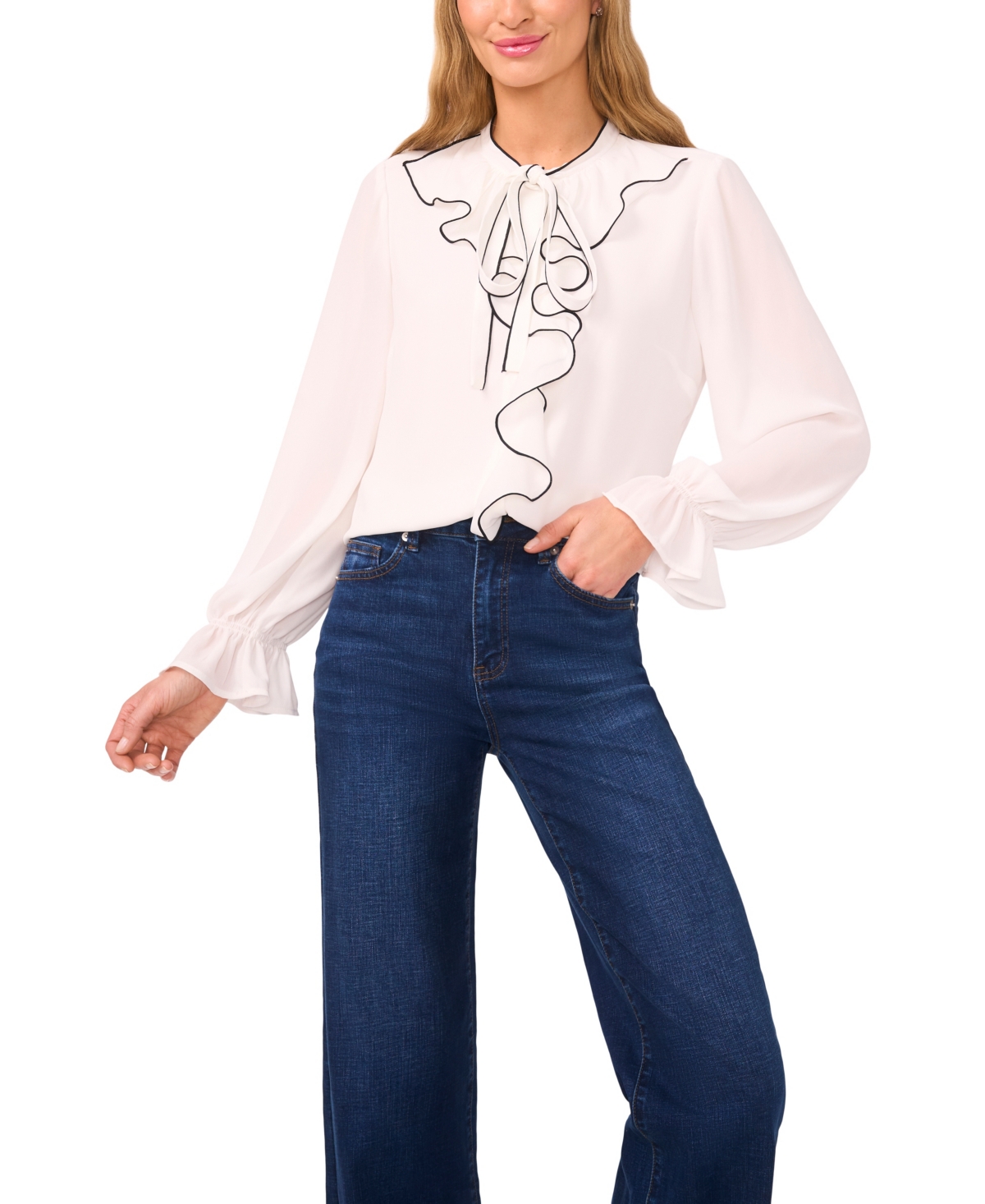 Click here for CeCe Womens Button-Down Ruffle Top - New Ivory prices