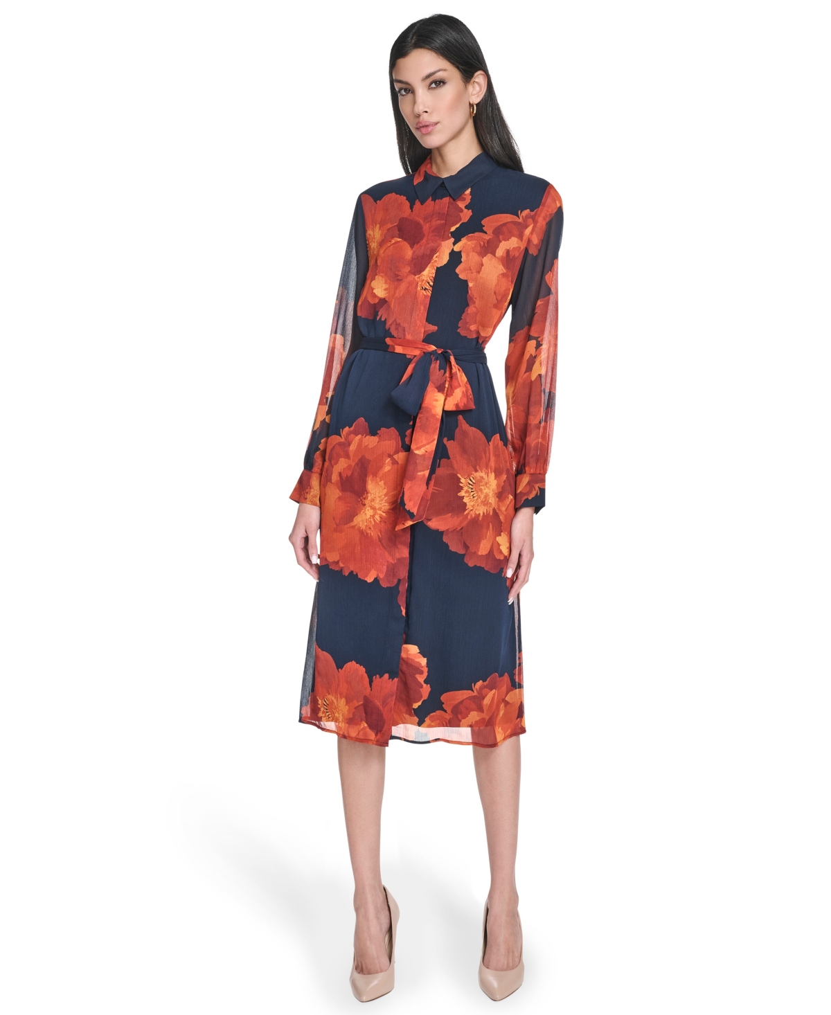 Click here for Calvin Klein Petite Printed Button Front Midi Shir... prices