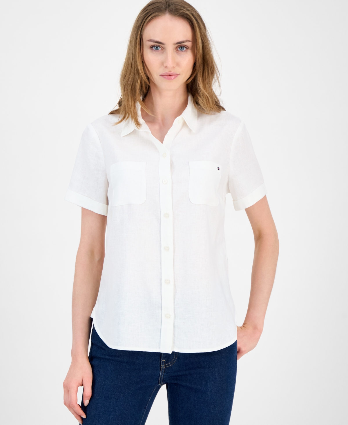 Click here for Tommy Hilfiger Womens Cuffed Short-Sleeve Camp Shi... prices