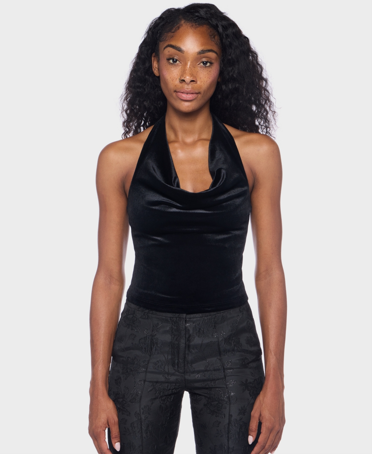 Click here for Alex & Sophia Womens Halter Cowl Neck Top - Black prices