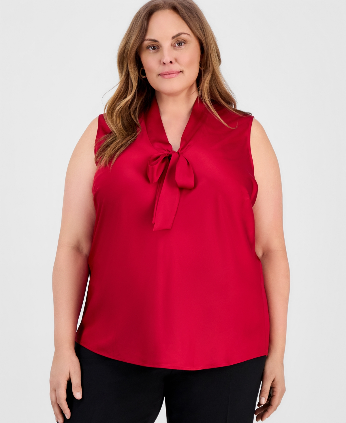 Click here for Kasper Plus Size Satin Tie-Front Sleeveless Top -... prices