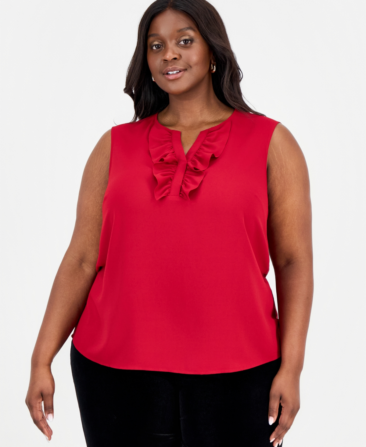 Click here for Kasper Plus Size Ruffle-Front Sleeveless Top - Fir... prices