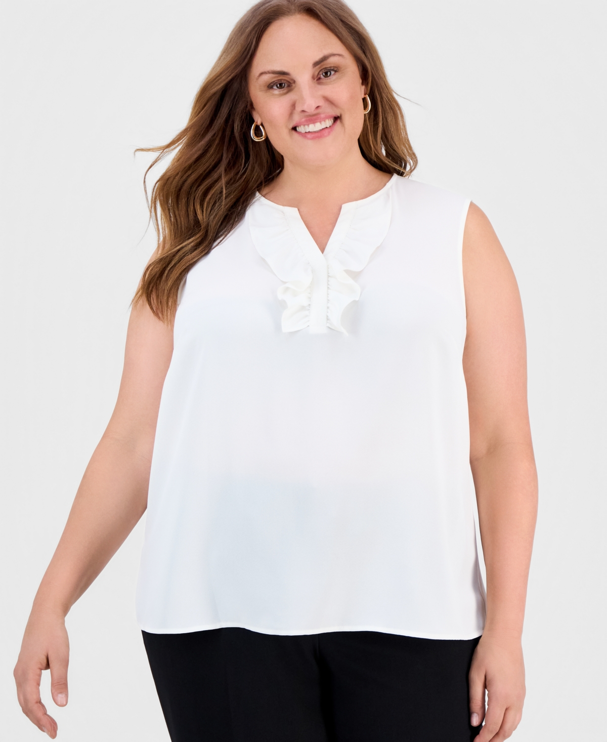 Click here for Kasper Plus Size Ruffle-Front Sleeveless Top - Van... prices