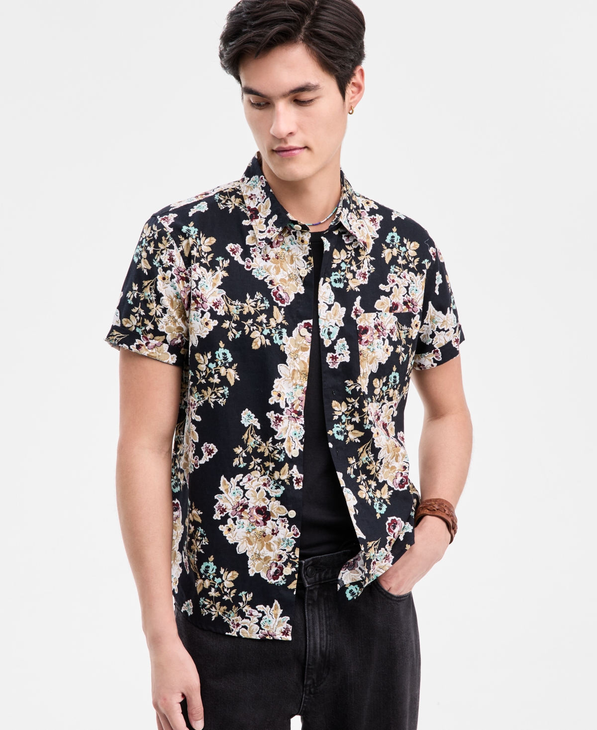 Click here for Sun + Stone Mens Wildflower Short-Sleeve Button-Up... prices