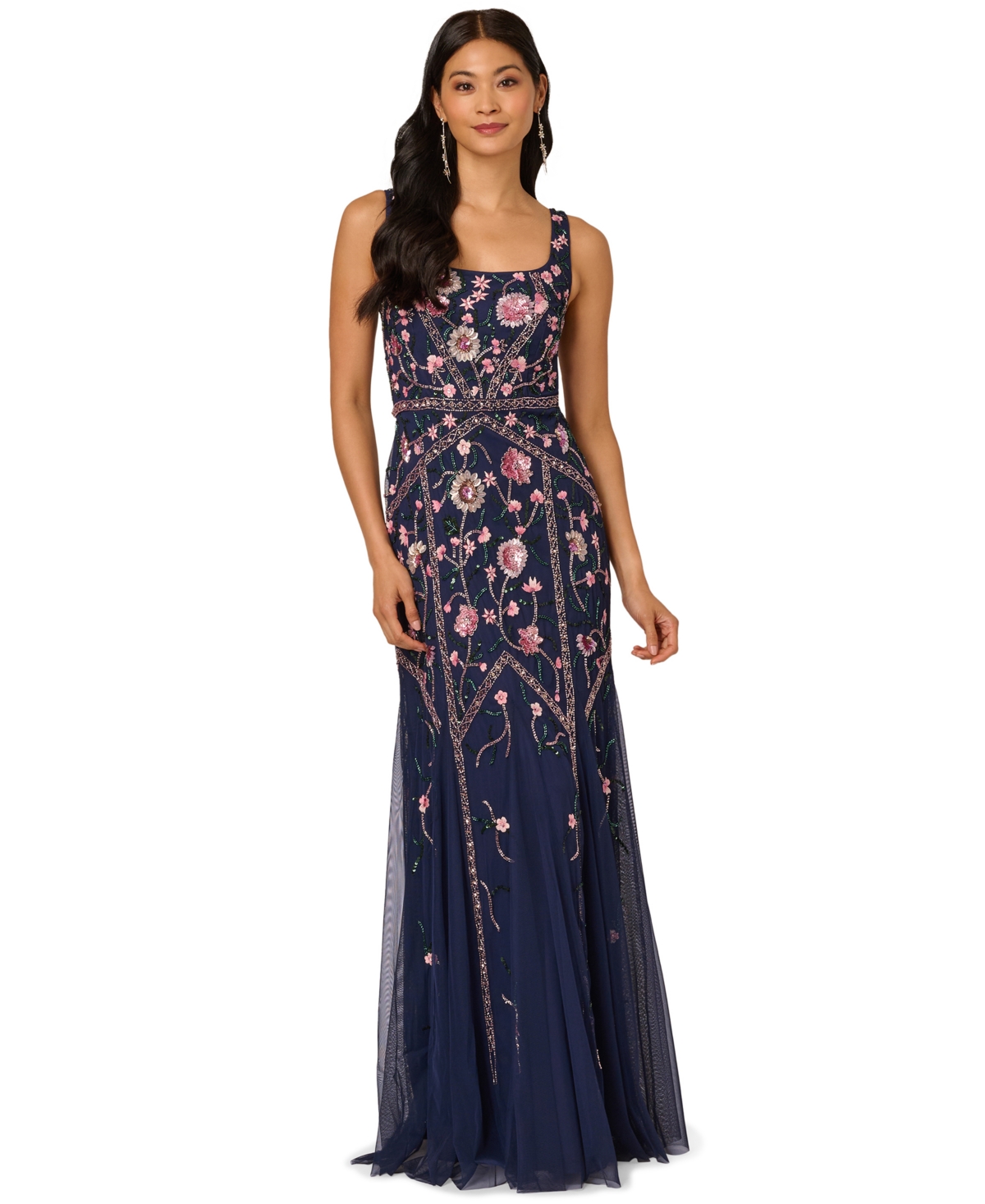 Click here for Adrianna Papell Womens Beaded Godet Square Neck Dr... prices