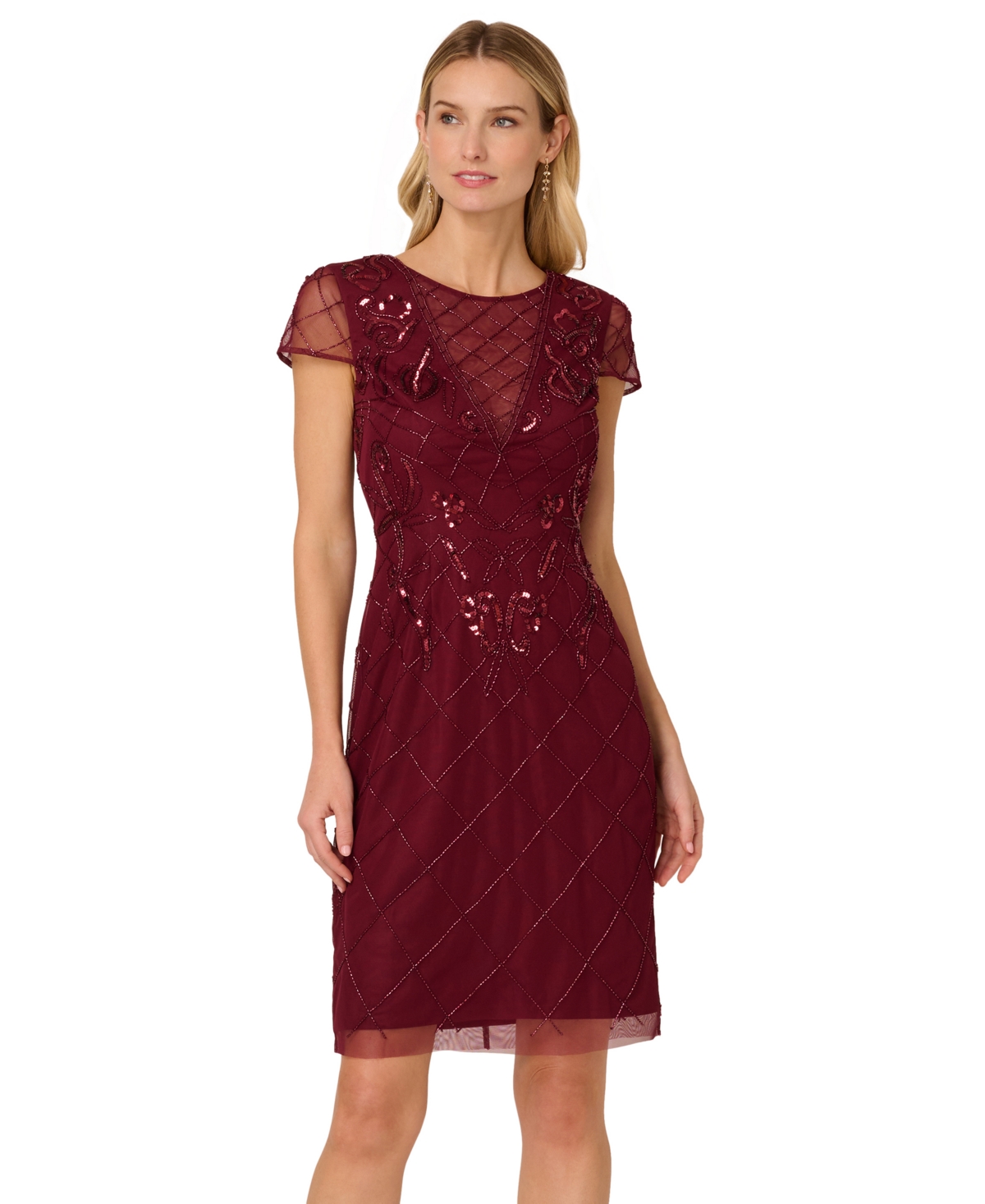 Click here for Adrianna Papell Womens Beaded Sheath Dress - Mahog... prices