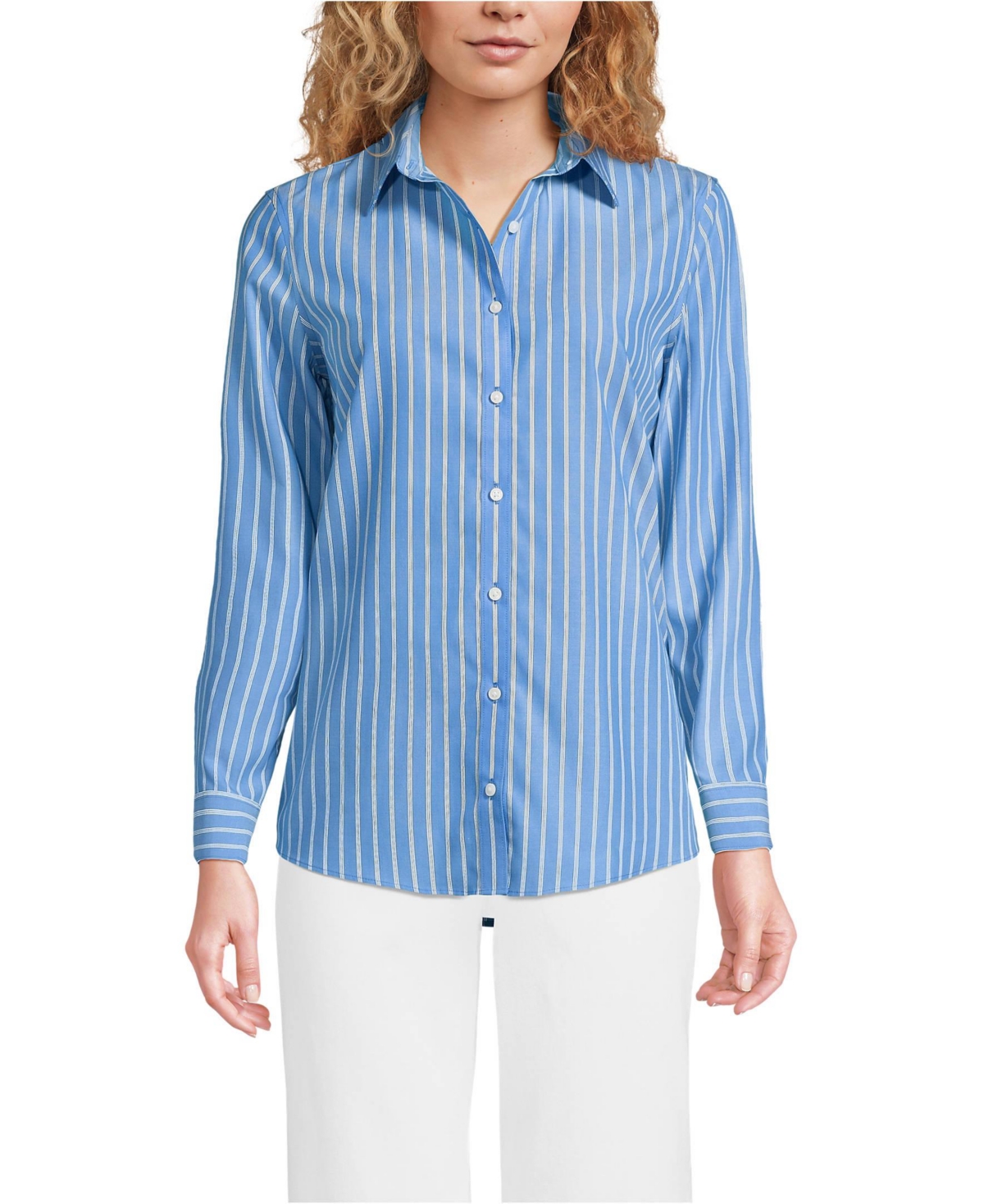 Click here for Lands End Petite No Iron Button Front Shirt - Mute... prices