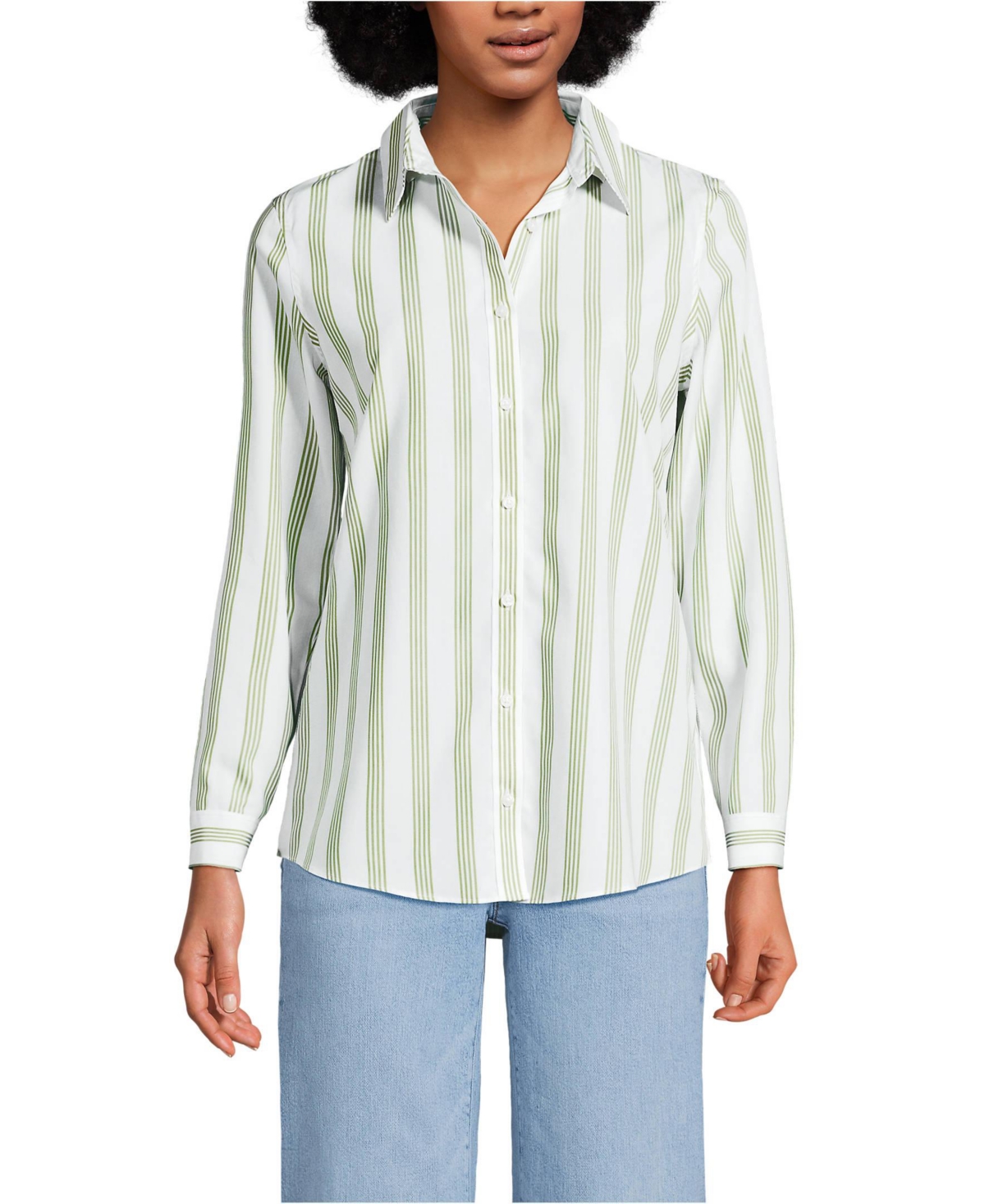 Click here for Lands End Petite No Iron Button Front Shirt - Whit... prices
