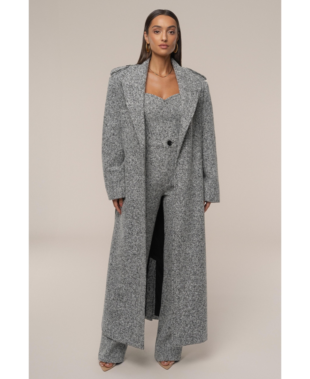 Click here for Jluxlabel Womens Savannah Belted Tweed Coat - Gray prices