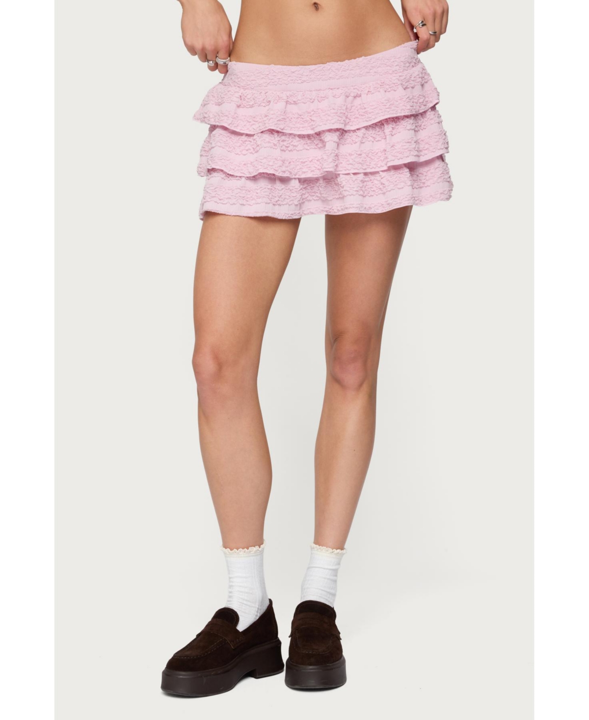Click here for Edikted Womens Margaux Textured Ruffle Mini Skort... prices
