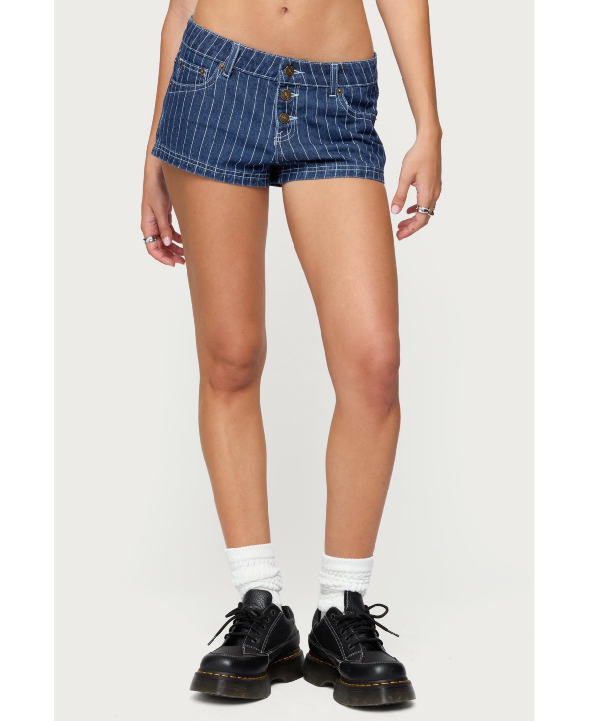 Click here for Edikted Womens Hanson Pinstripe Denim Shorts - Blu... prices