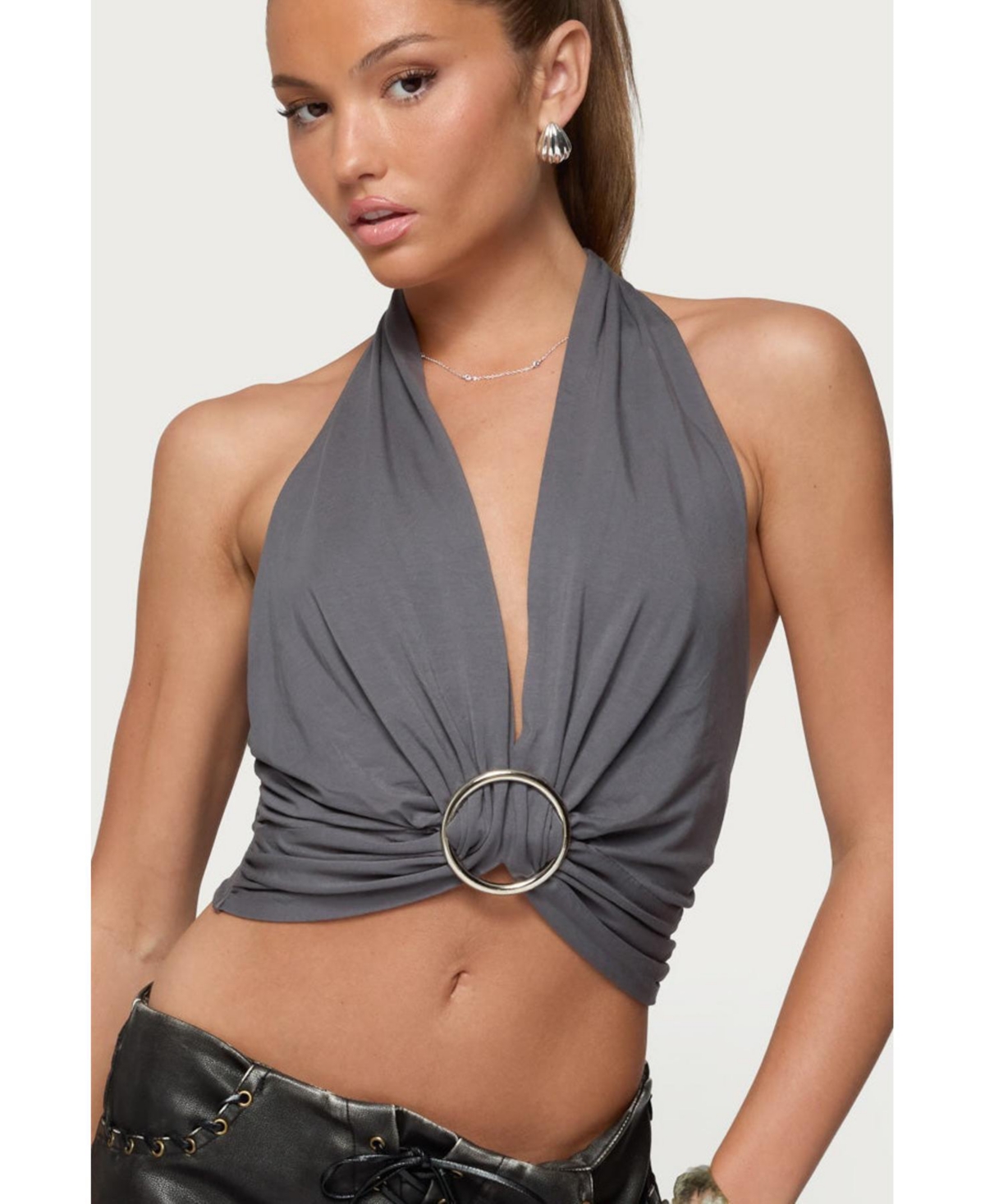 Click here for Edikted Womens Nessie Metal Ring Backless Halter T... prices